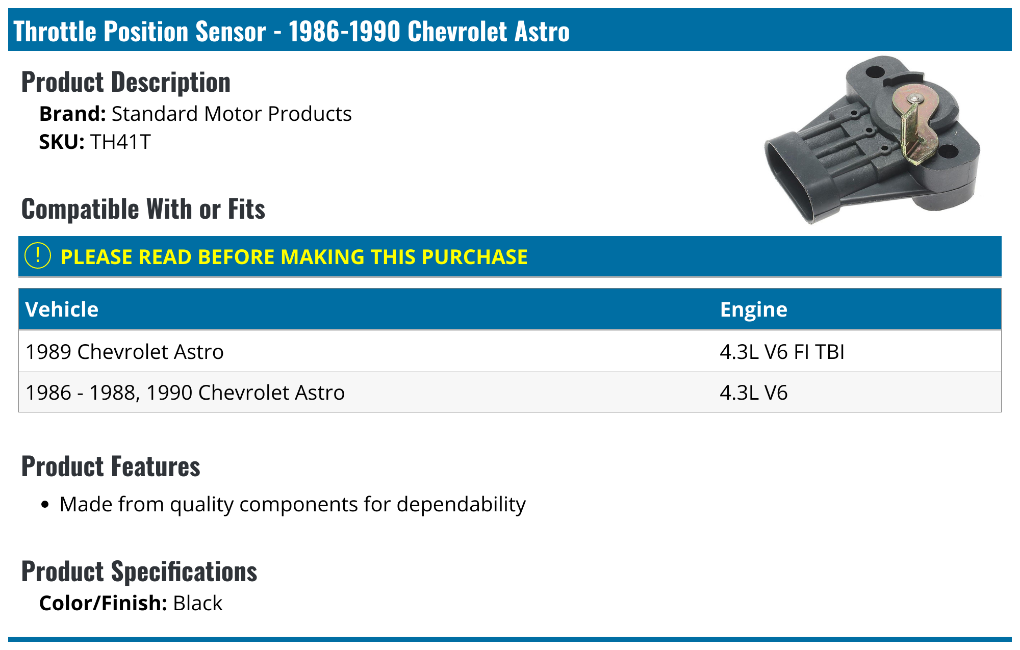 1986-1990 Chevrolet Astro Throttle Position Sensor - Standard Motor ...