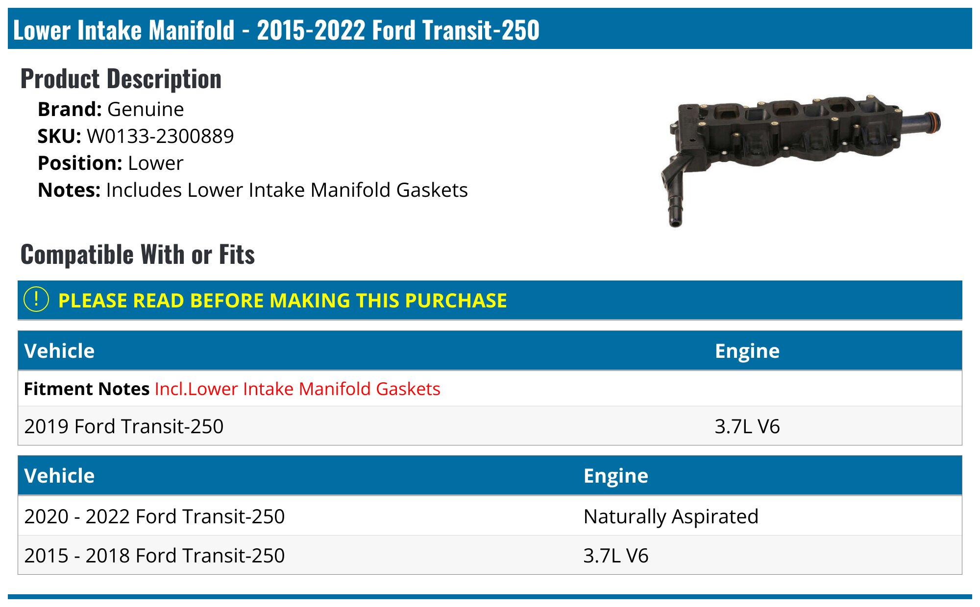 2015-2025 Ford Transit-250 Intake Manifold - Genuine W0133-2300889 ...