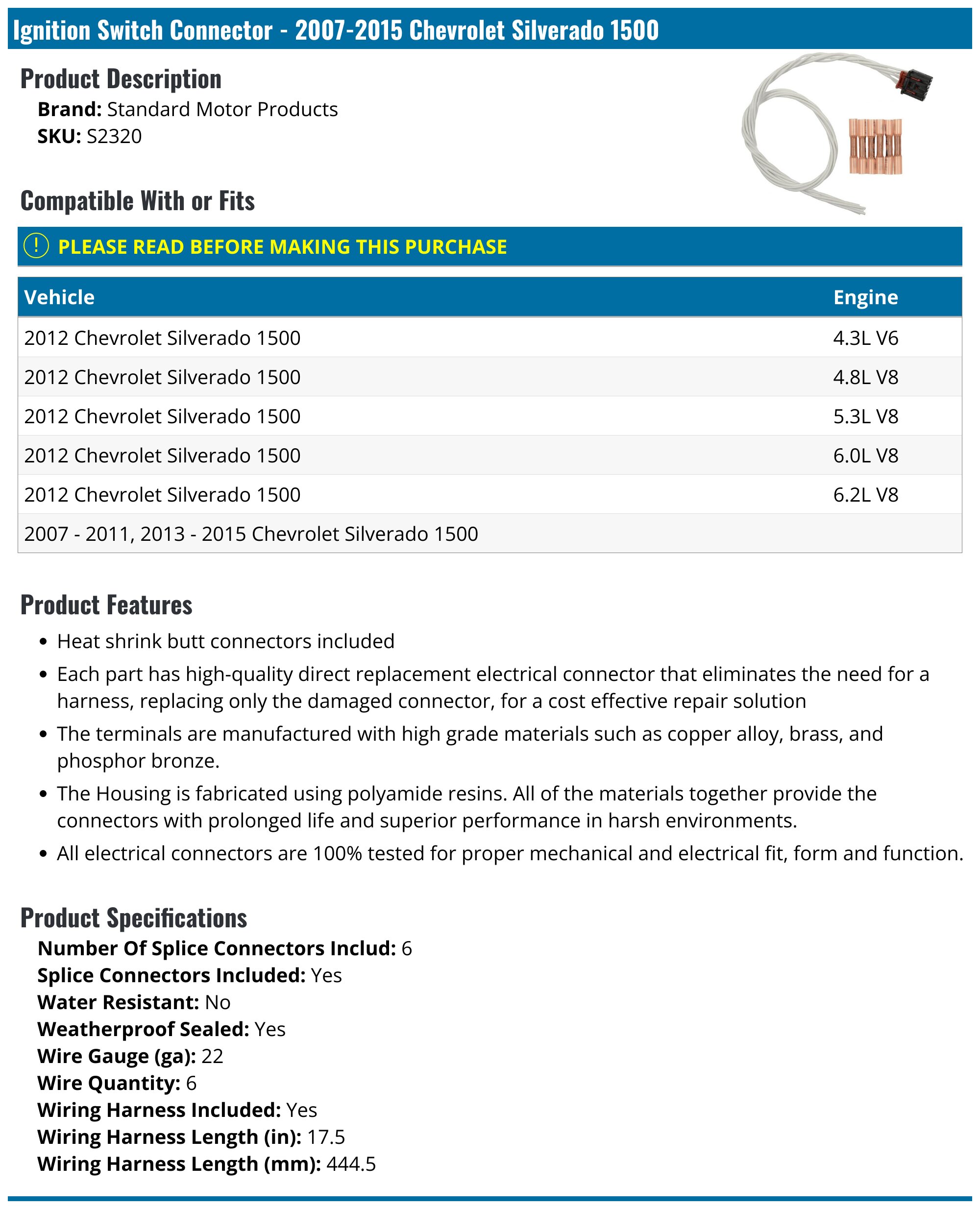 2007-2015 Chevrolet Silverado 1500 Ignition Switch Connector - Standard ...