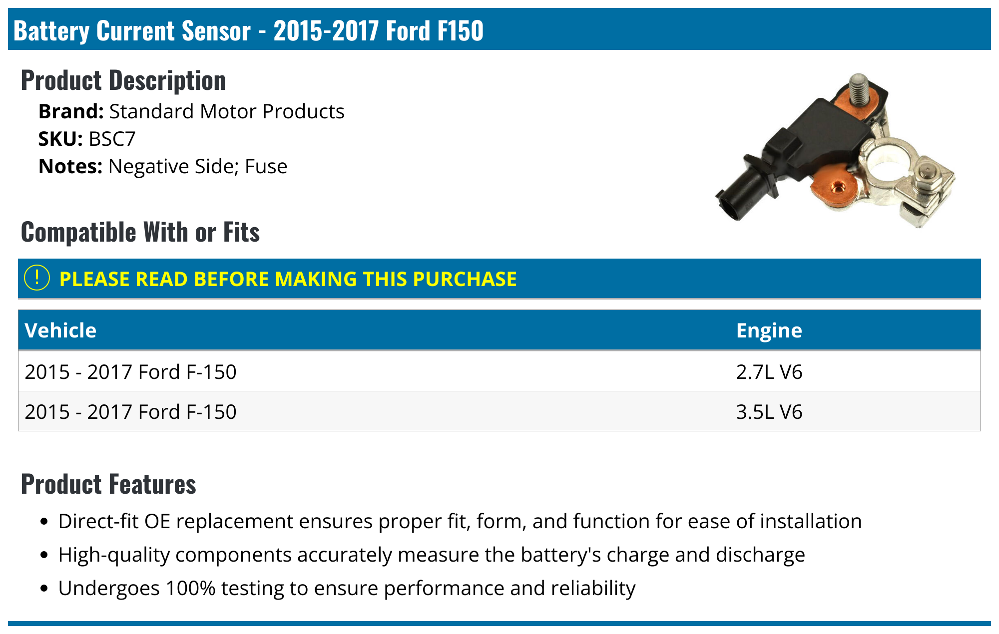 2015-2020 Ford F150 Battery Current Sensor - Standard Motor Products ...