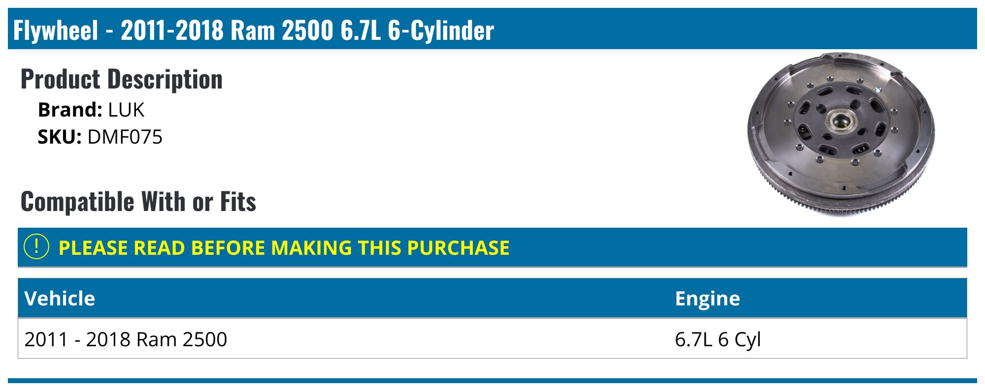 2011-2018 Ram 2500 Flywheel - LUK DMF075 - PartsGeek.com