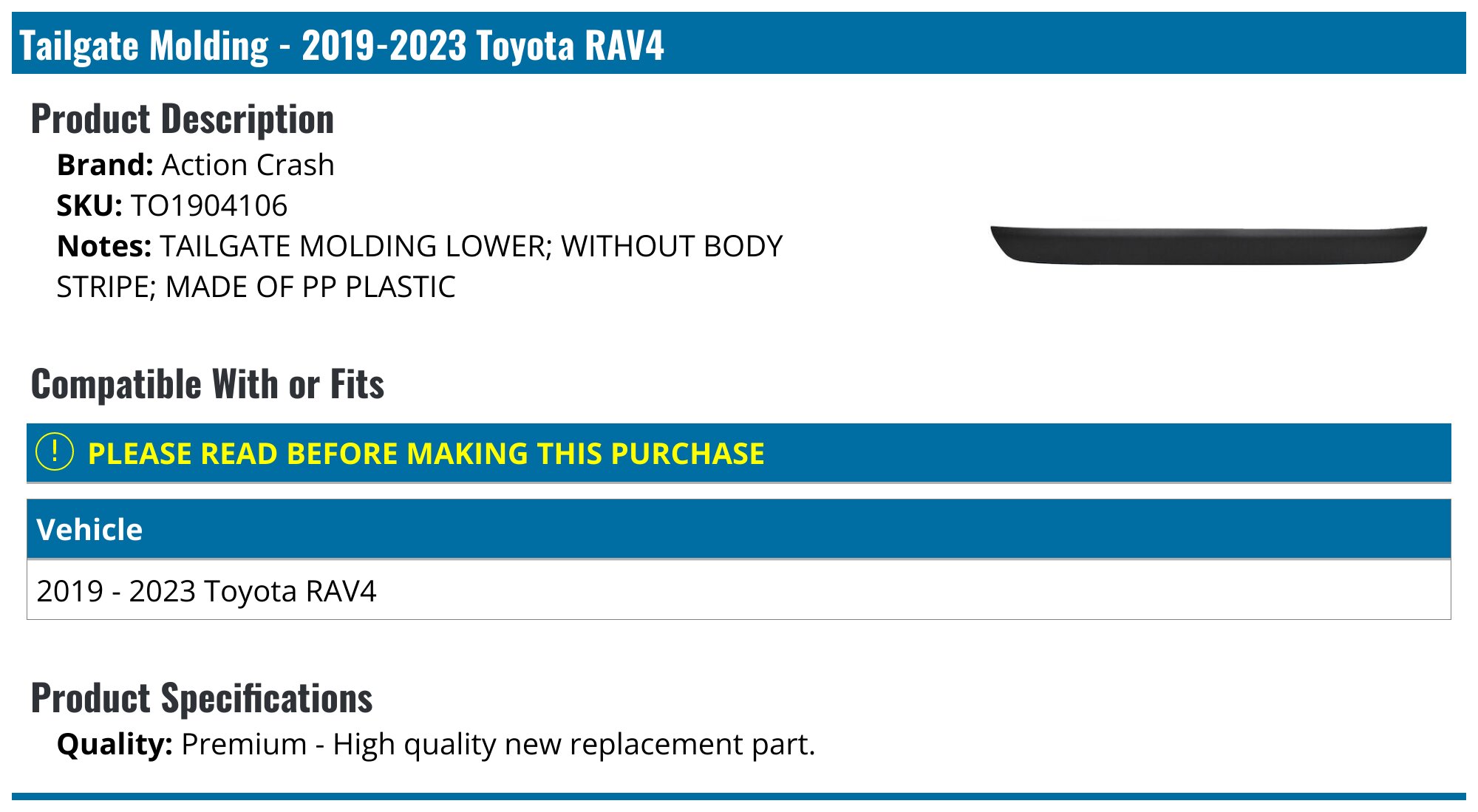 2019-2025 Toyota RAV4 Tailgate Molding - Action Crash TO1904106 ...
