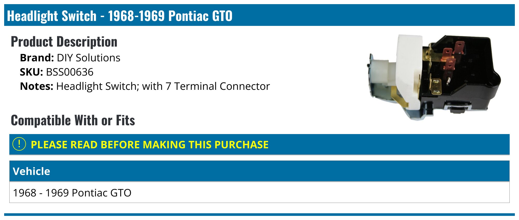 1968-1969 Pontiac GTO Headlight Switch - DIY Solutions BSS00636 ...