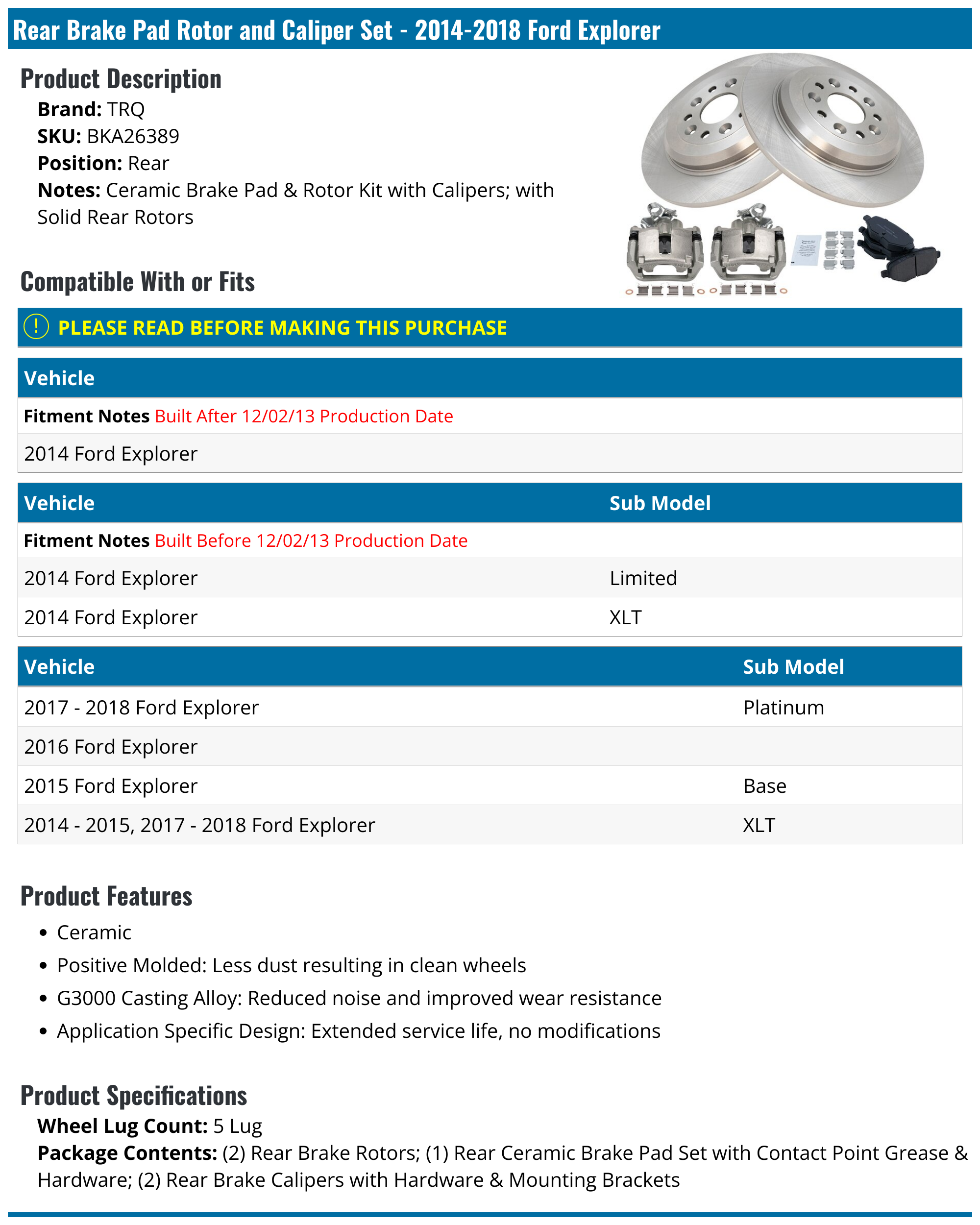 2014-2018 Ford Explorer Brake Rotor - TRQ BKA26389 - Rear - PartsGeek.com