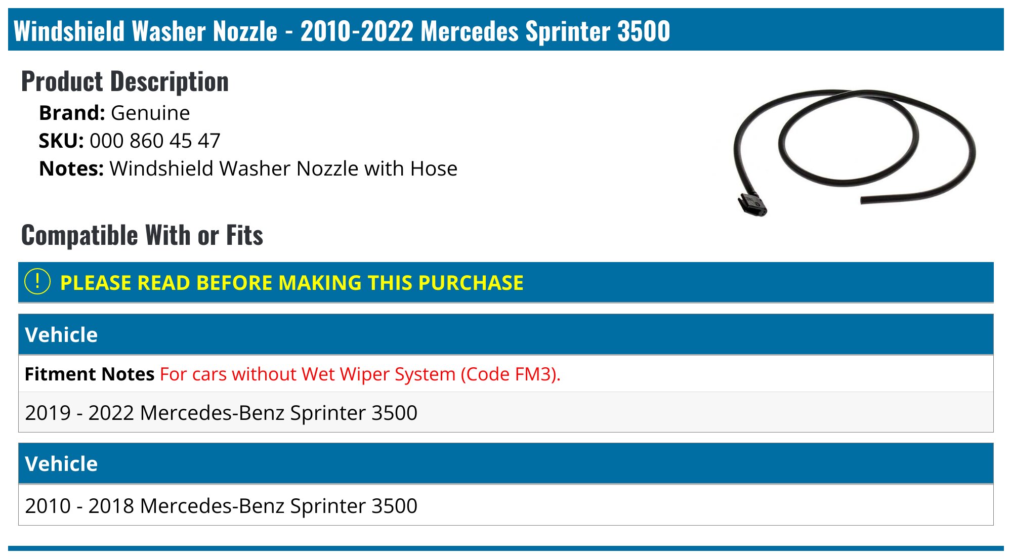 2010-2026 Mercedes Sprinter 3500 Windshield Washer Nozzle - Genuine 000 ...