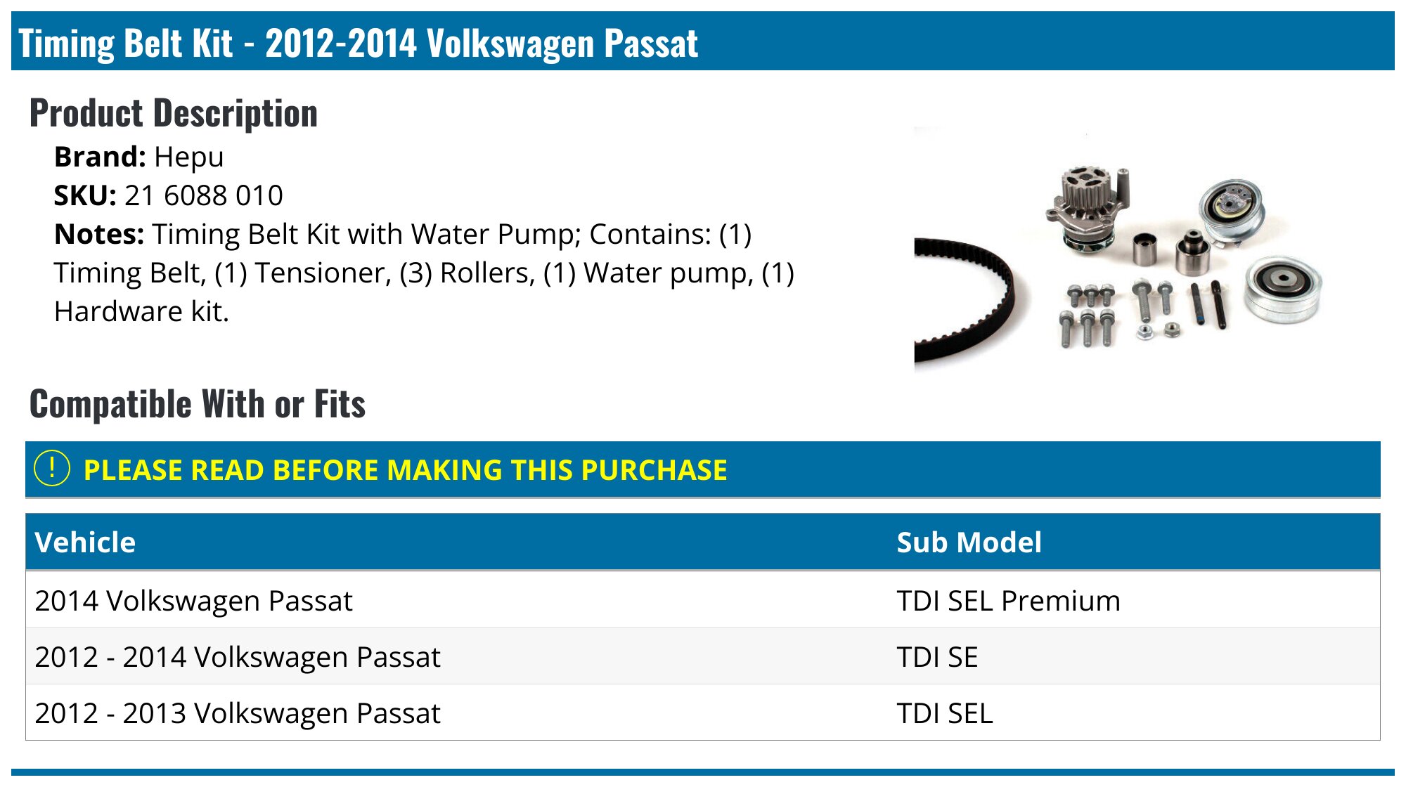 2012-2014 Volkswagen Passat Timing Belt - Hepu 21 6088 010 - PartsGeek.com