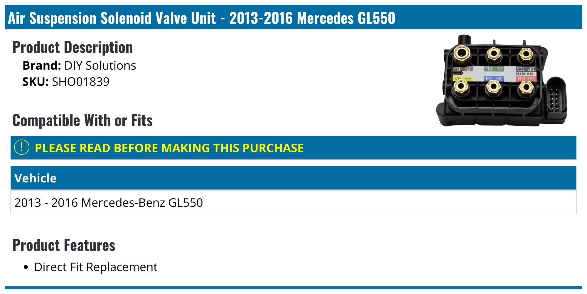 2013-2016 Mercedes GL550 Air Suspension Solenoid Valve Unit - DIY ...