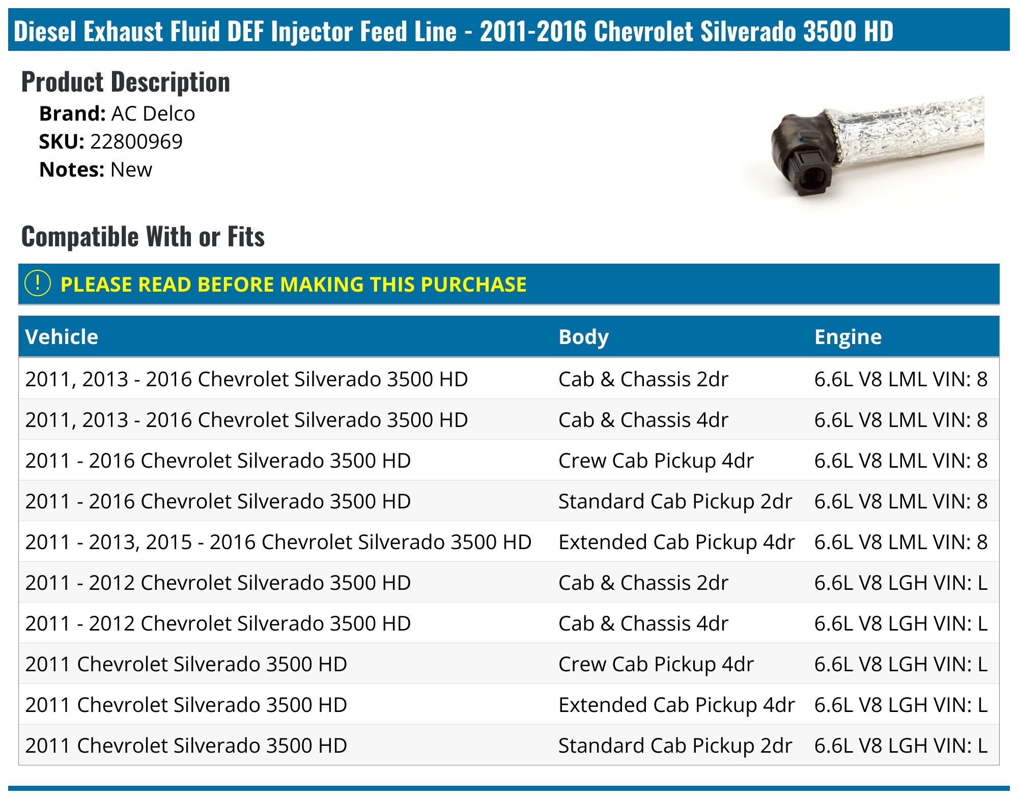 2011-2016 Chevrolet Silverado 3500 HD Diesel Exhaust Fluid (DEF ...