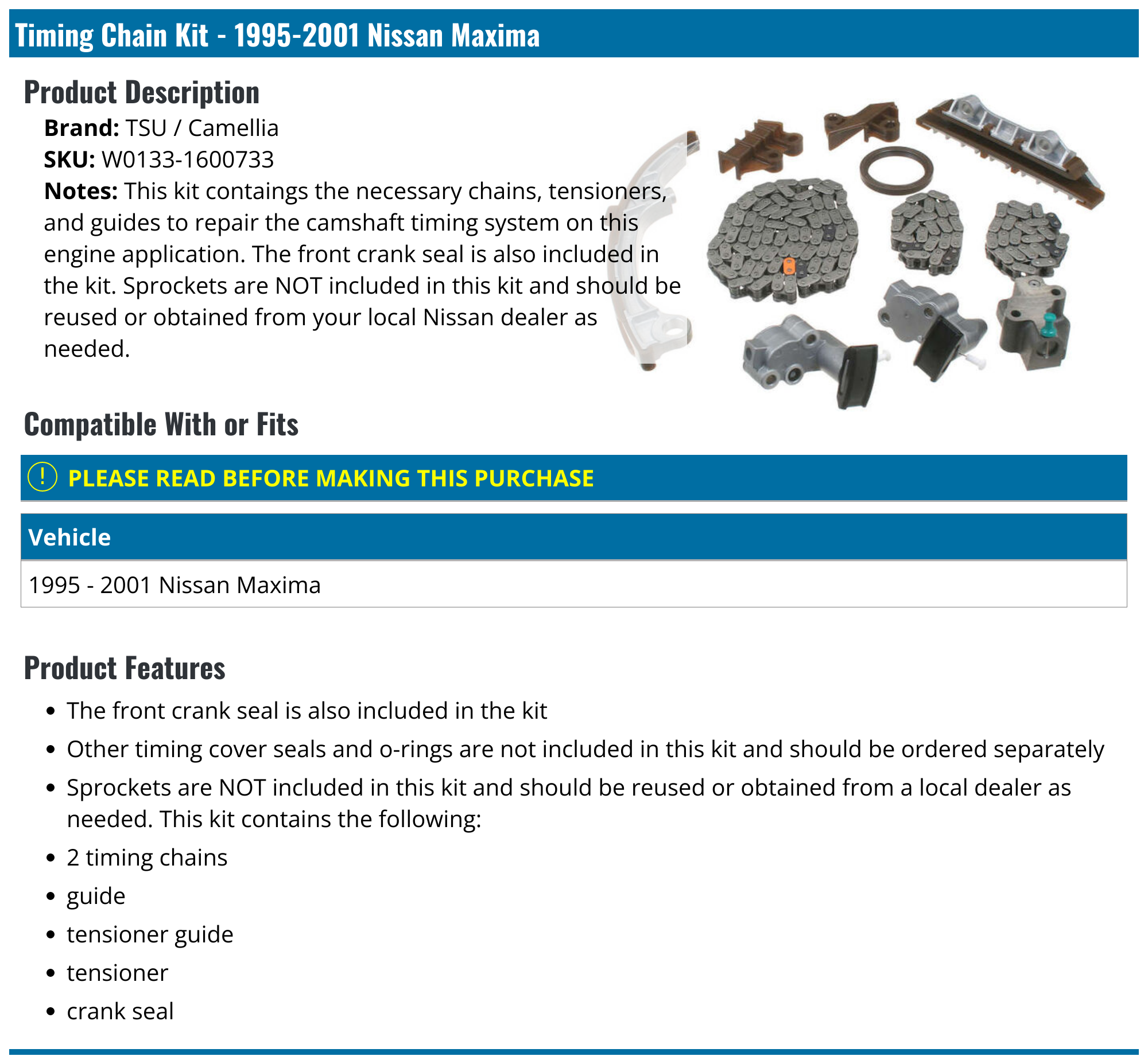 1995-2001 Nissan Maxima Timing Chain - TSU / Camellia W0133-1600733 ...