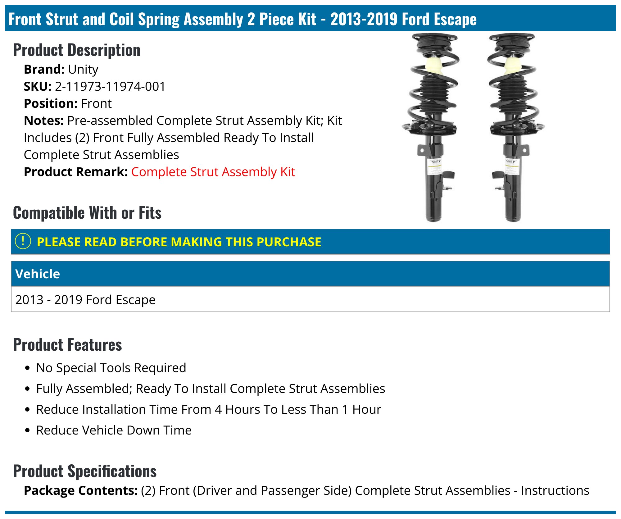 Car Struts - Complete Strut Assembly Replacement (Front & Rear)