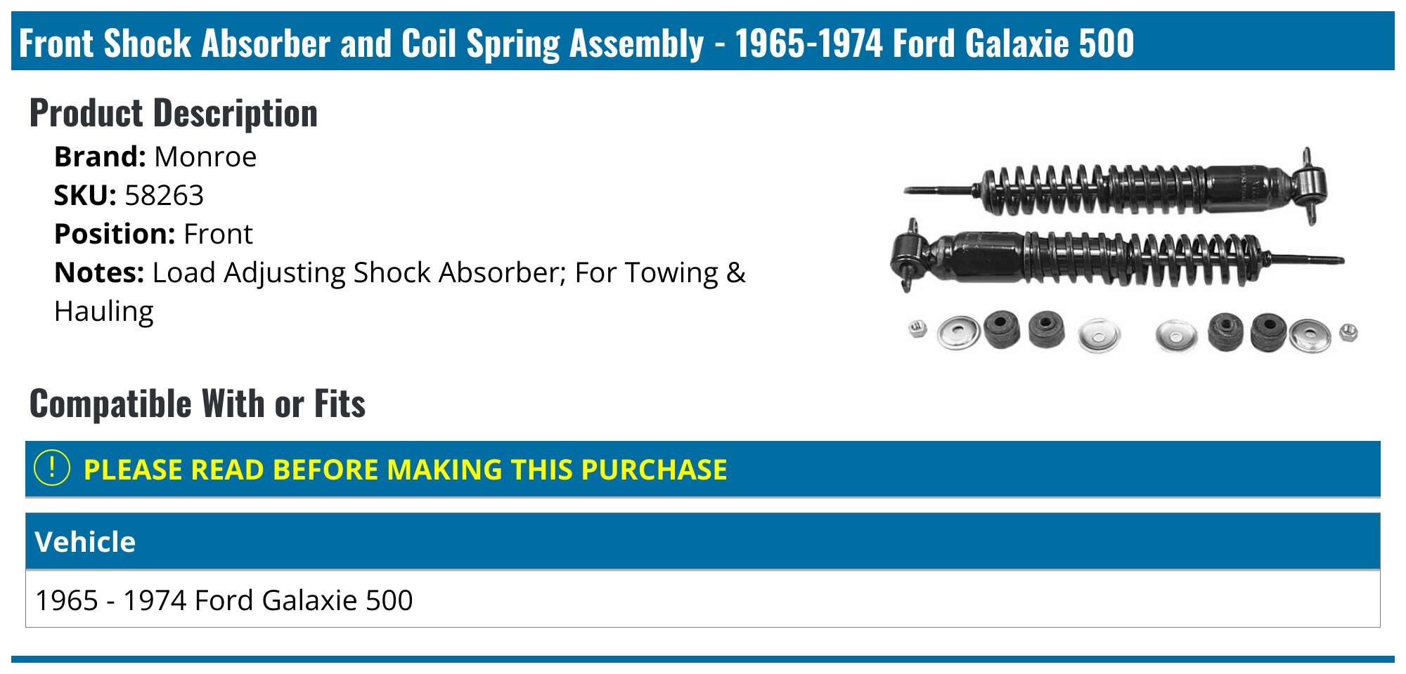 1965-1974 Ford Galaxie 500 Strut Assembly - Monroe 58263 - Front ...