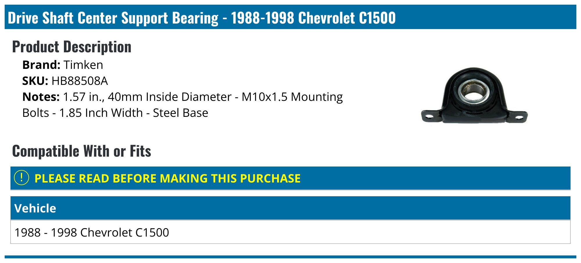 1988-1998 Chevrolet C1500 Drive Shaft Center Support Bearing - Timken ...