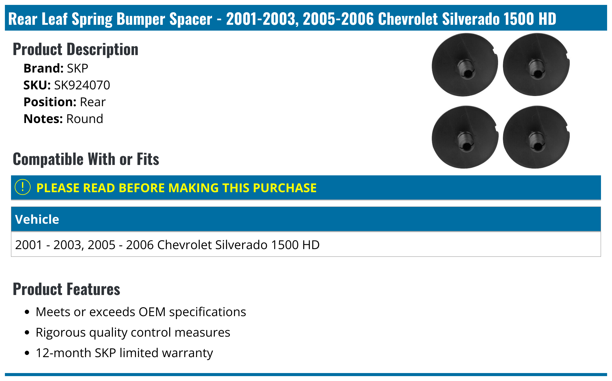 2001-2003, 2005-2006 Chevrolet Silverado 1500 HD Leaf Spring Bumper ...