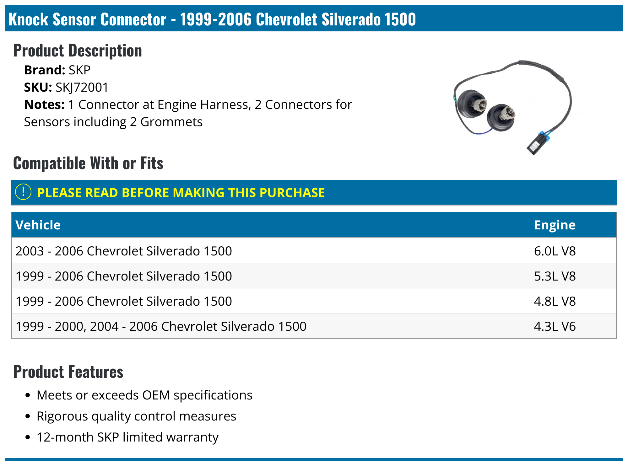 1999-2006 Chevrolet Silverado 1500 Knock Sensor Connector - SKP ...