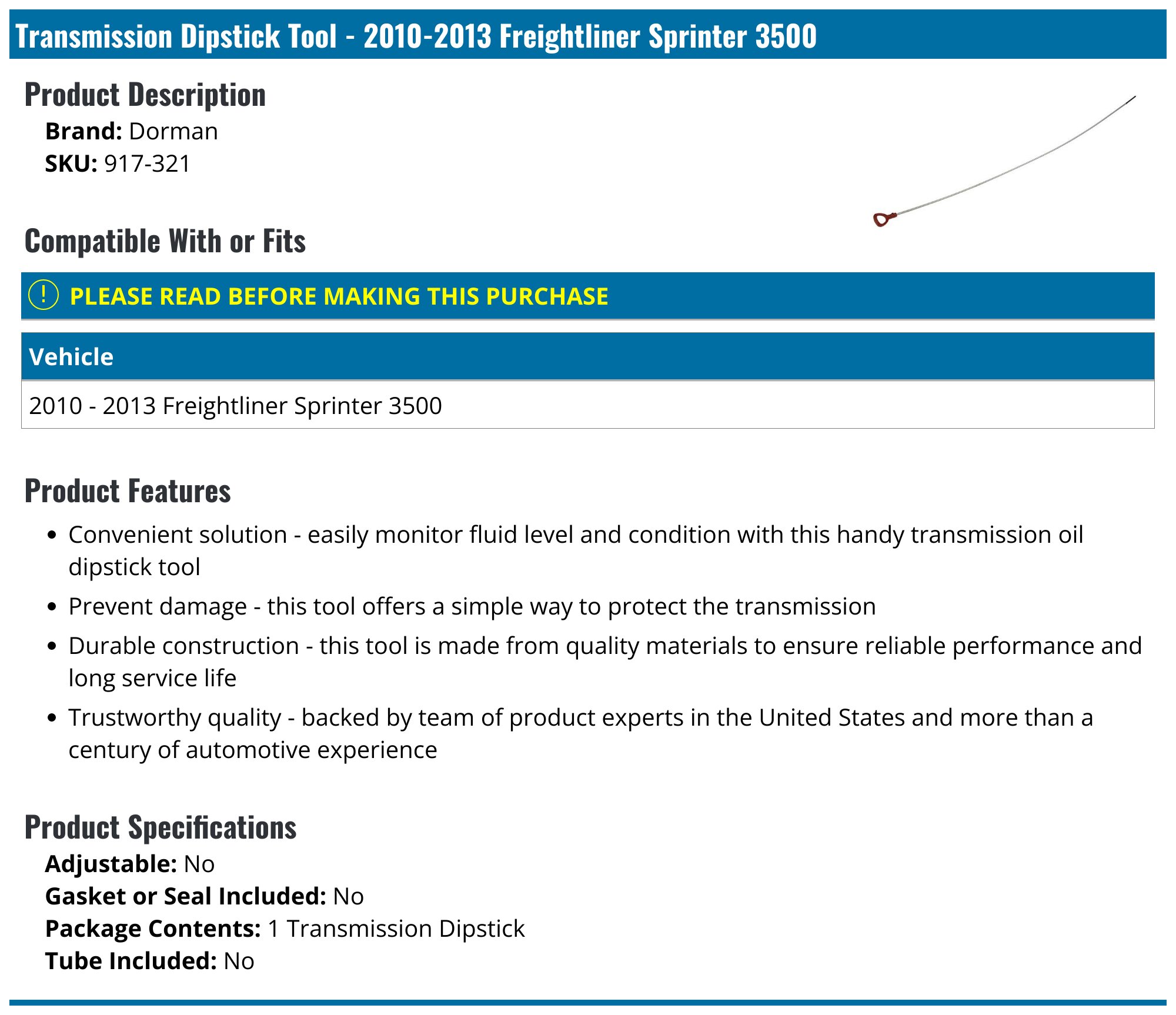 2010-2013 Freightliner Sprinter 3500 Transmission Dipstick Tool ...
