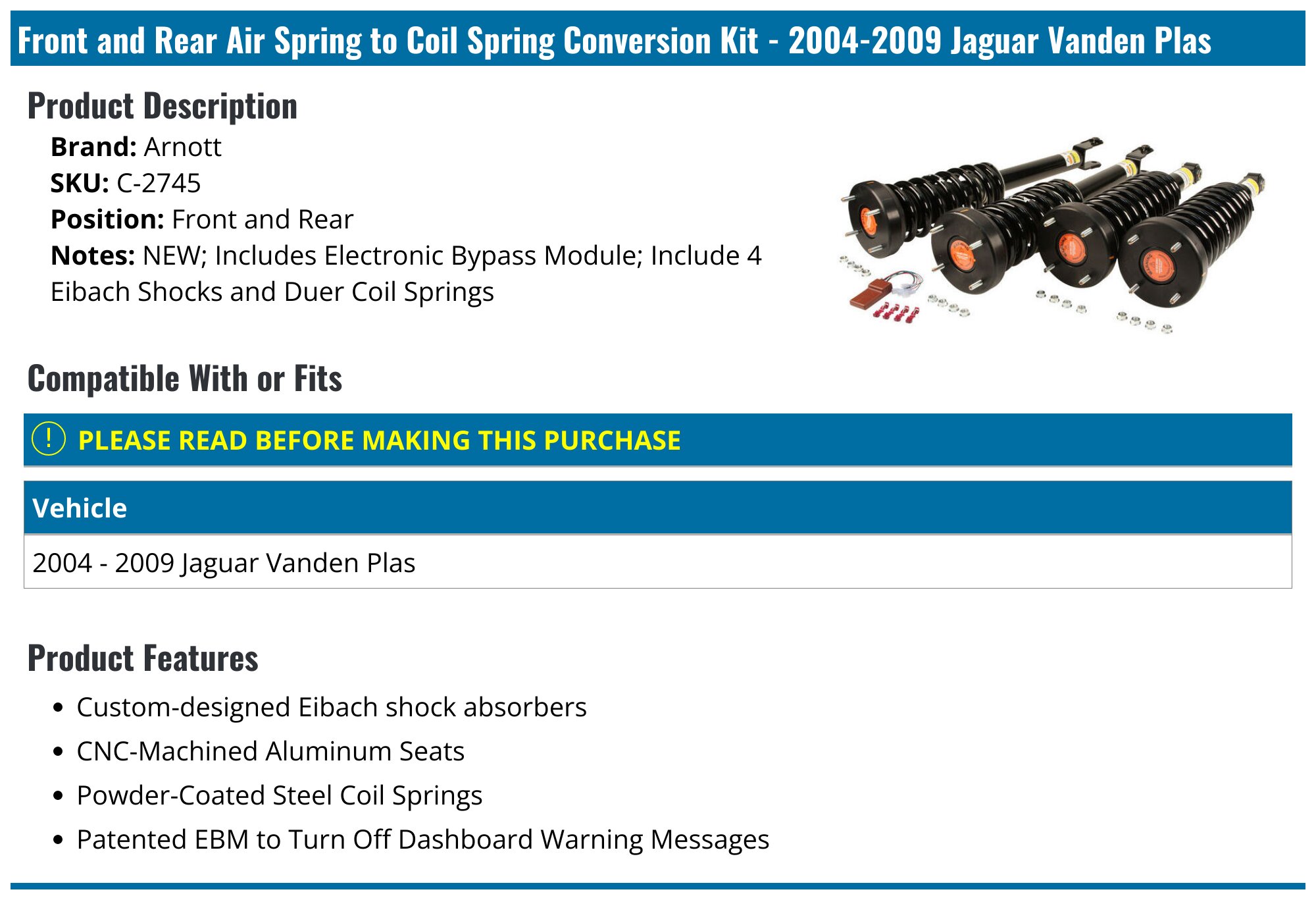 2004-2009 Jaguar Vanden Plas Air Spring to Coil Spring Conversion Kit ...