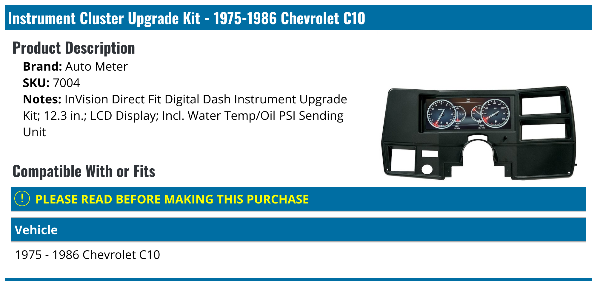 1975-1986 Chevrolet C10 Instrument Cluster Upgrade Kit - Auto Meter ...