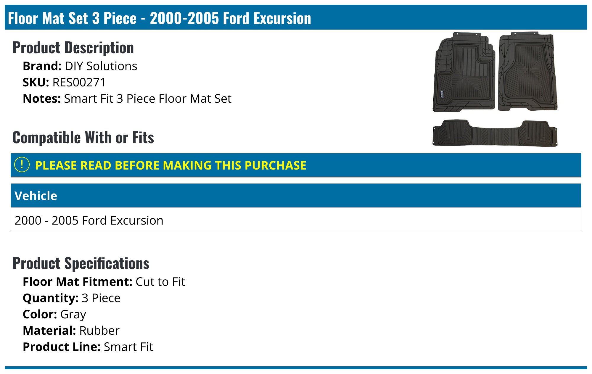 2000-2005 Ford Excursion Floor Mats - DIY Solutions RES00271 ...