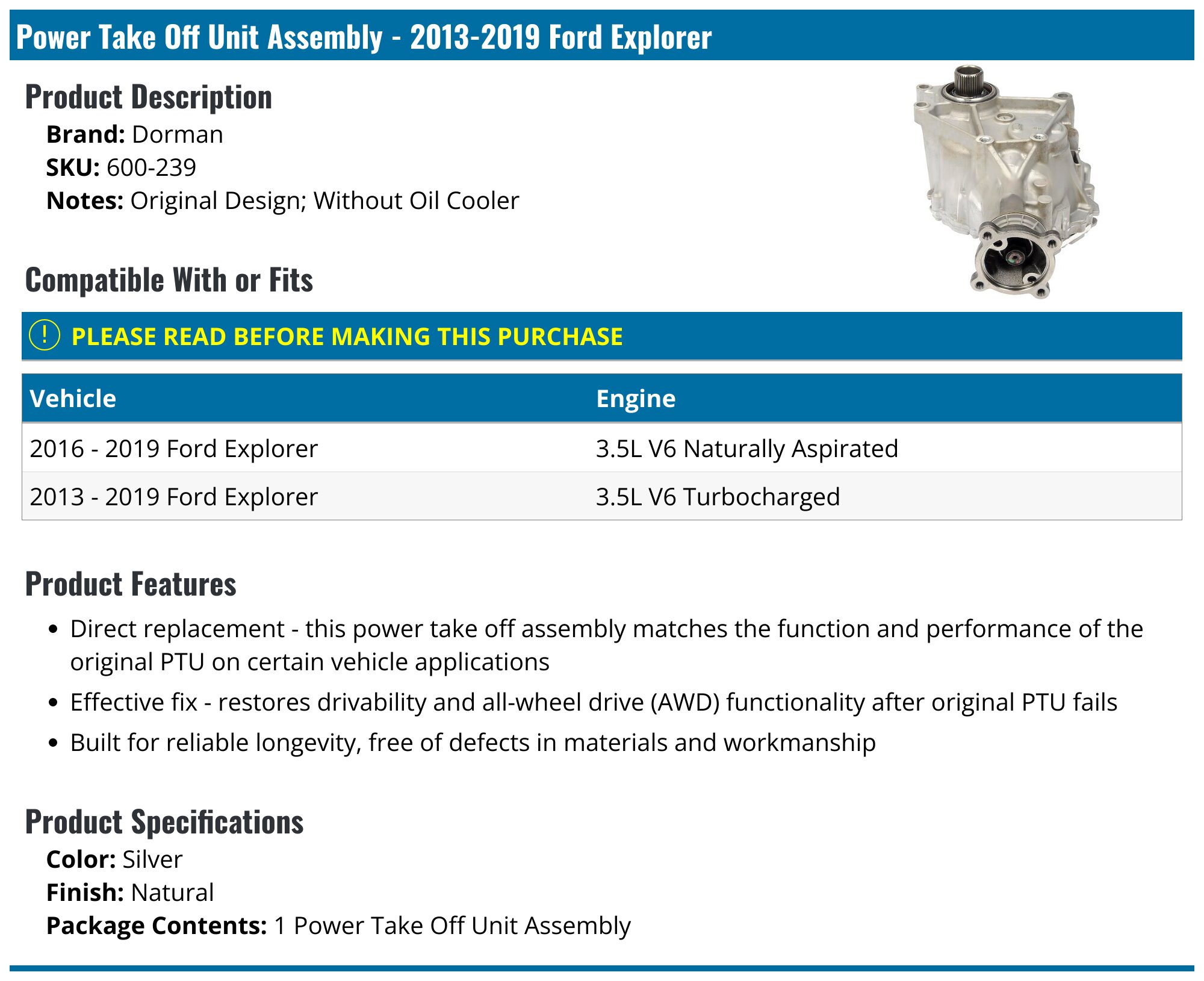 2013-2019 Ford Explorer Transfer Case - Dorman 600-239 - PartsGeek.com