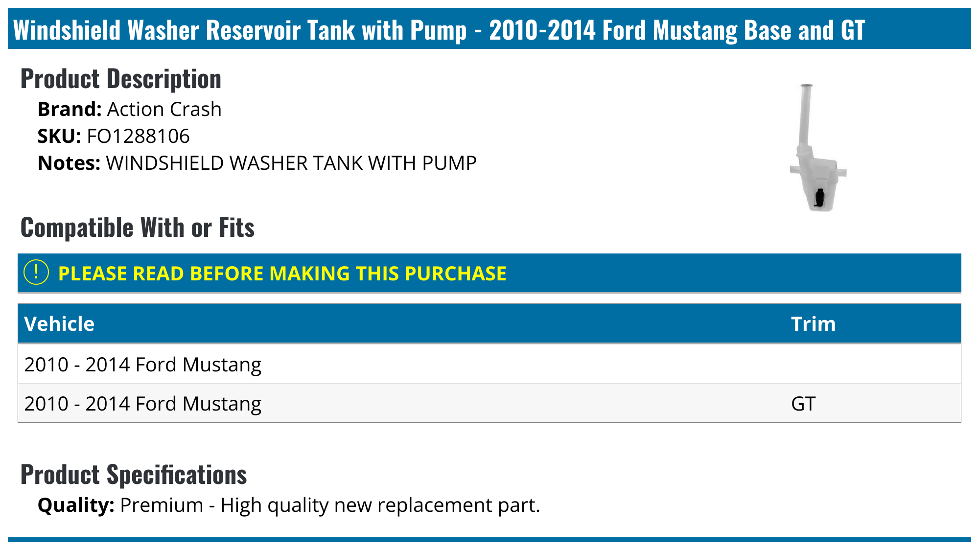 Windshield Washer Fluid Reservoir Replacement | PartsGeek