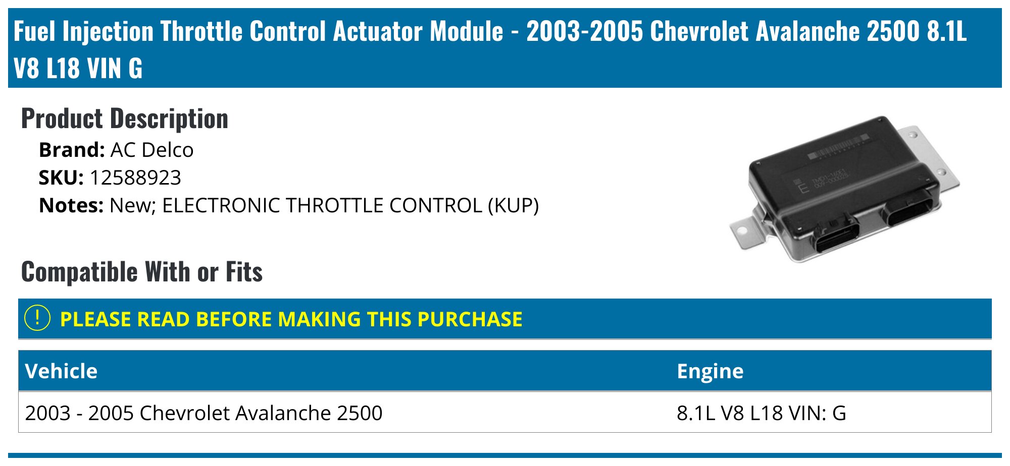 2003-2005 Chevrolet Avalanche 2500 Fuel Injection Throttle Control ...