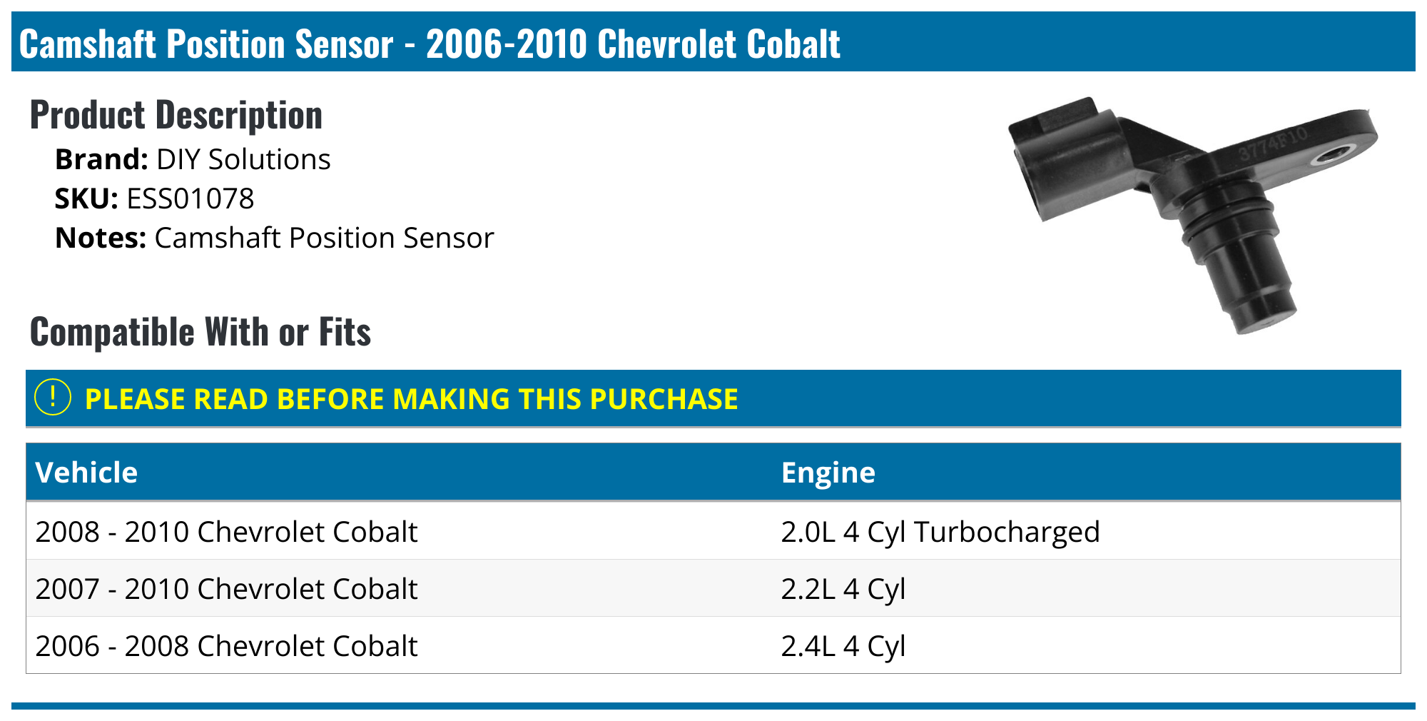 2006-2010 Chevrolet Cobalt Camshaft Position Sensor - DIY Solutions ...