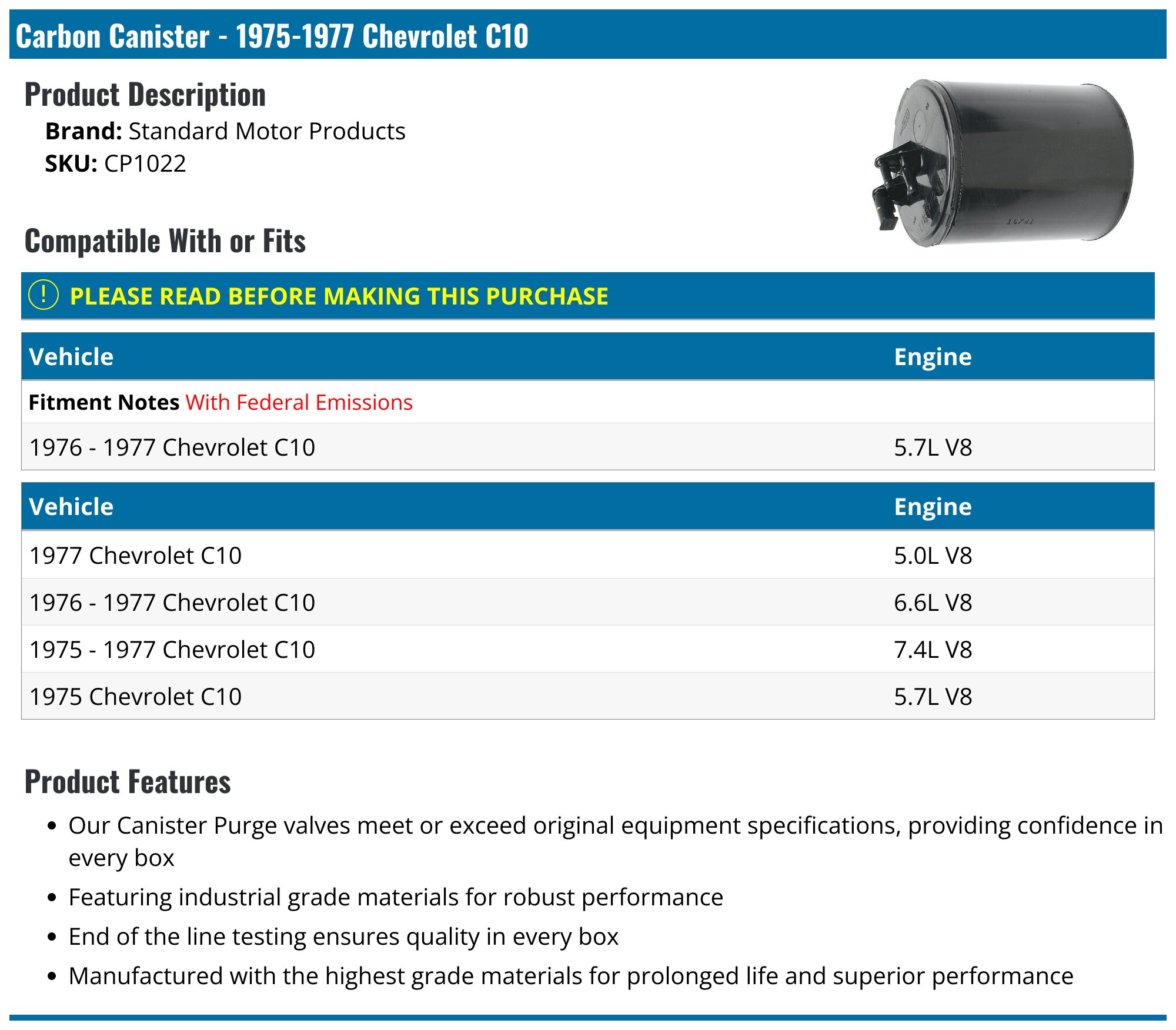1975-1977 Chevrolet C10 Carbon Canister - Standard Motor Products ...