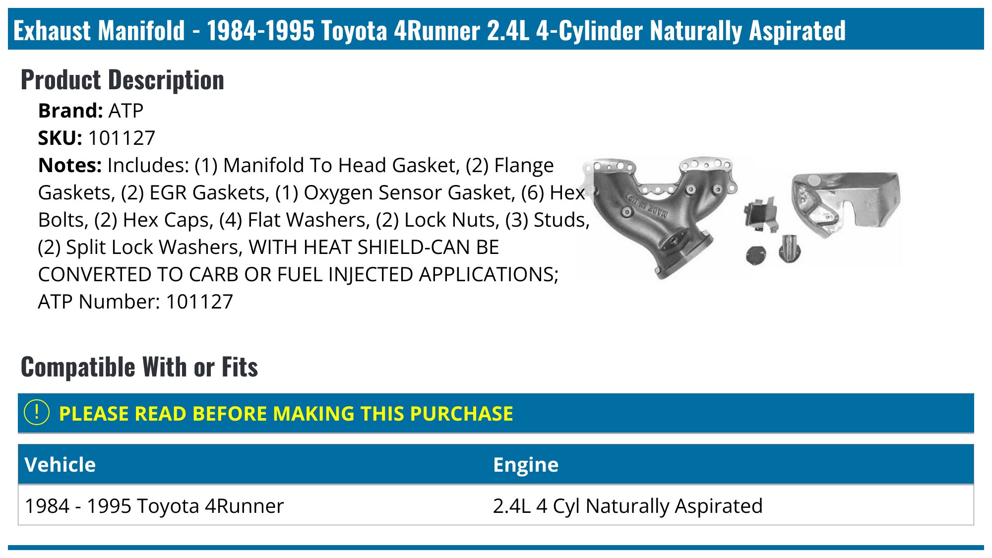 1984-1995 Toyota 4Runner Exhaust Manifold - ATP 101127 - PartsGeek.com