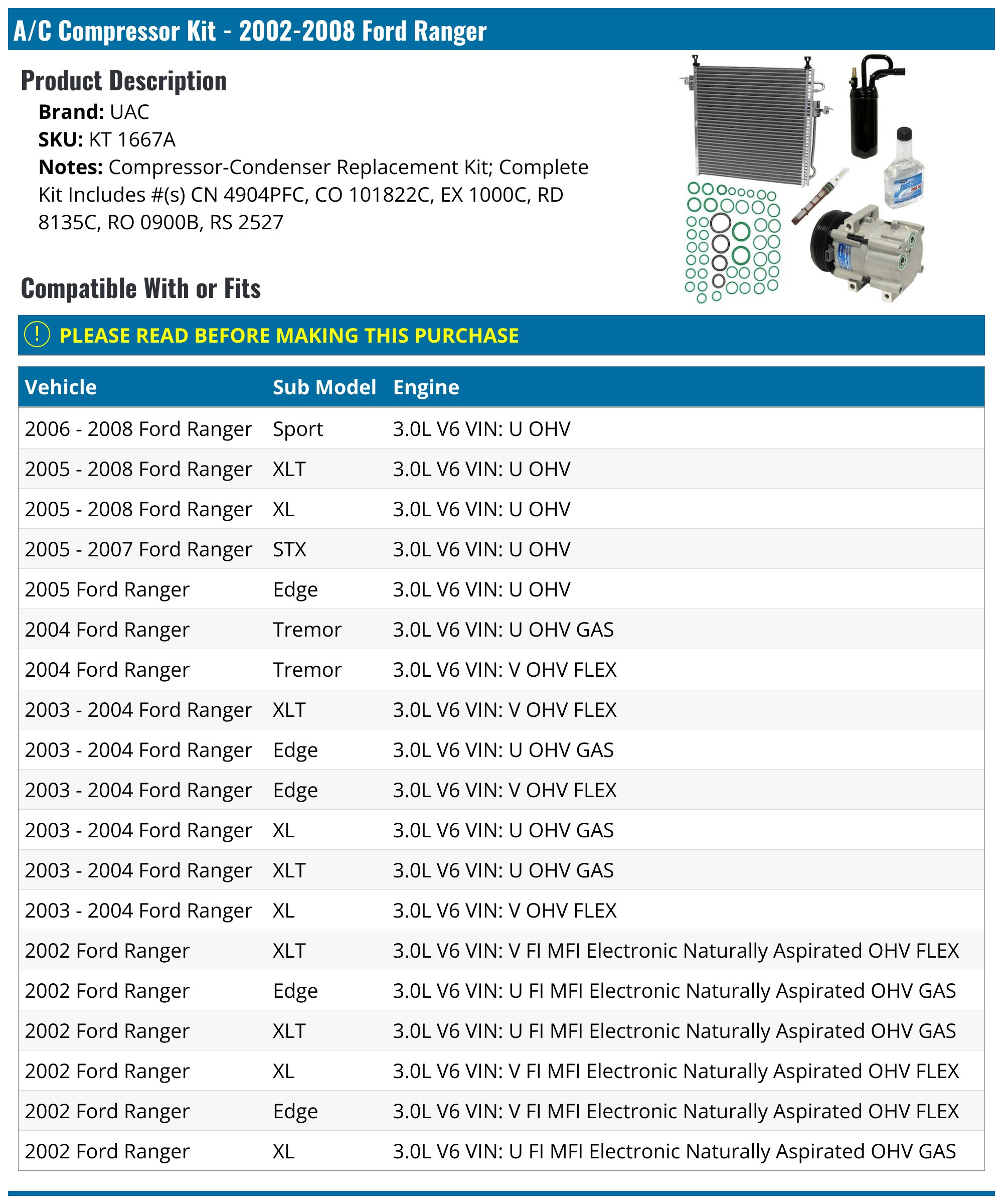 2002-2008 Ford Ranger A/C Compressor - UAC KT 1667A - PartsGeek.com