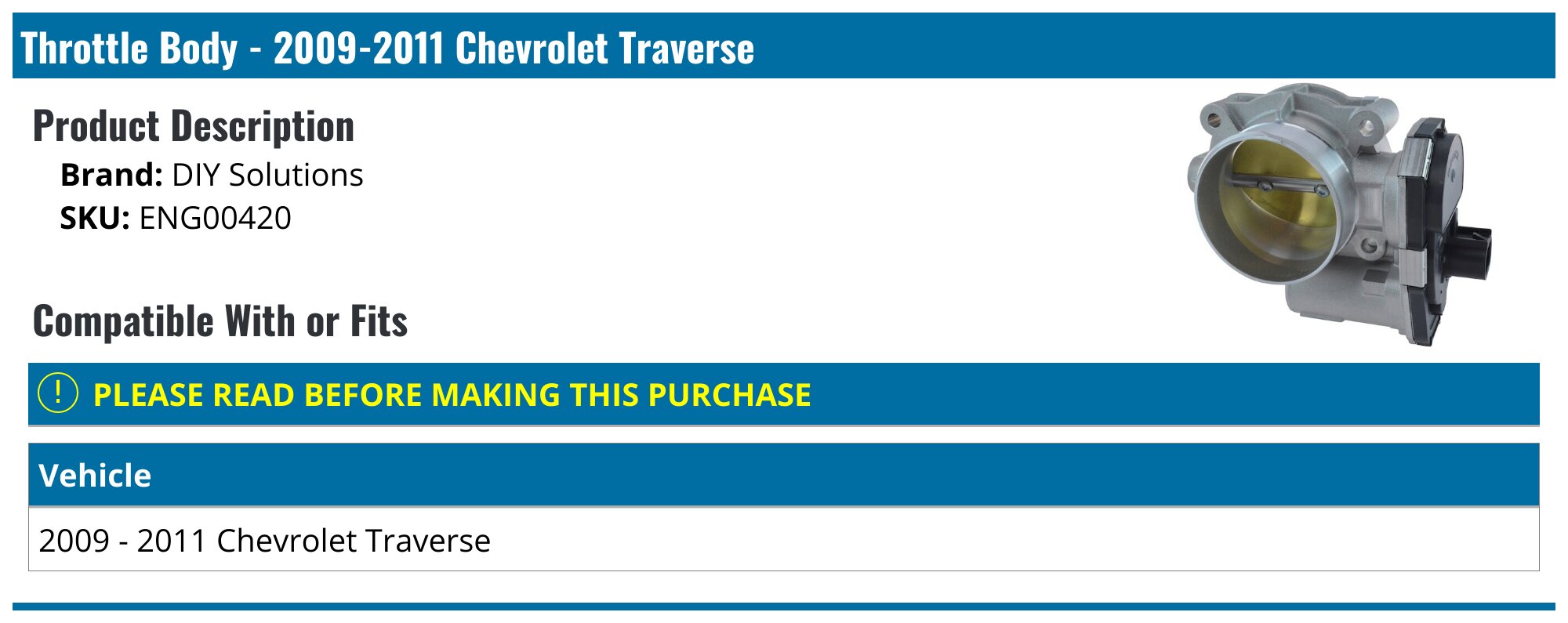 2009-2011 Chevrolet Traverse Throttle Body - DIY Solutions ENG00420 ...
