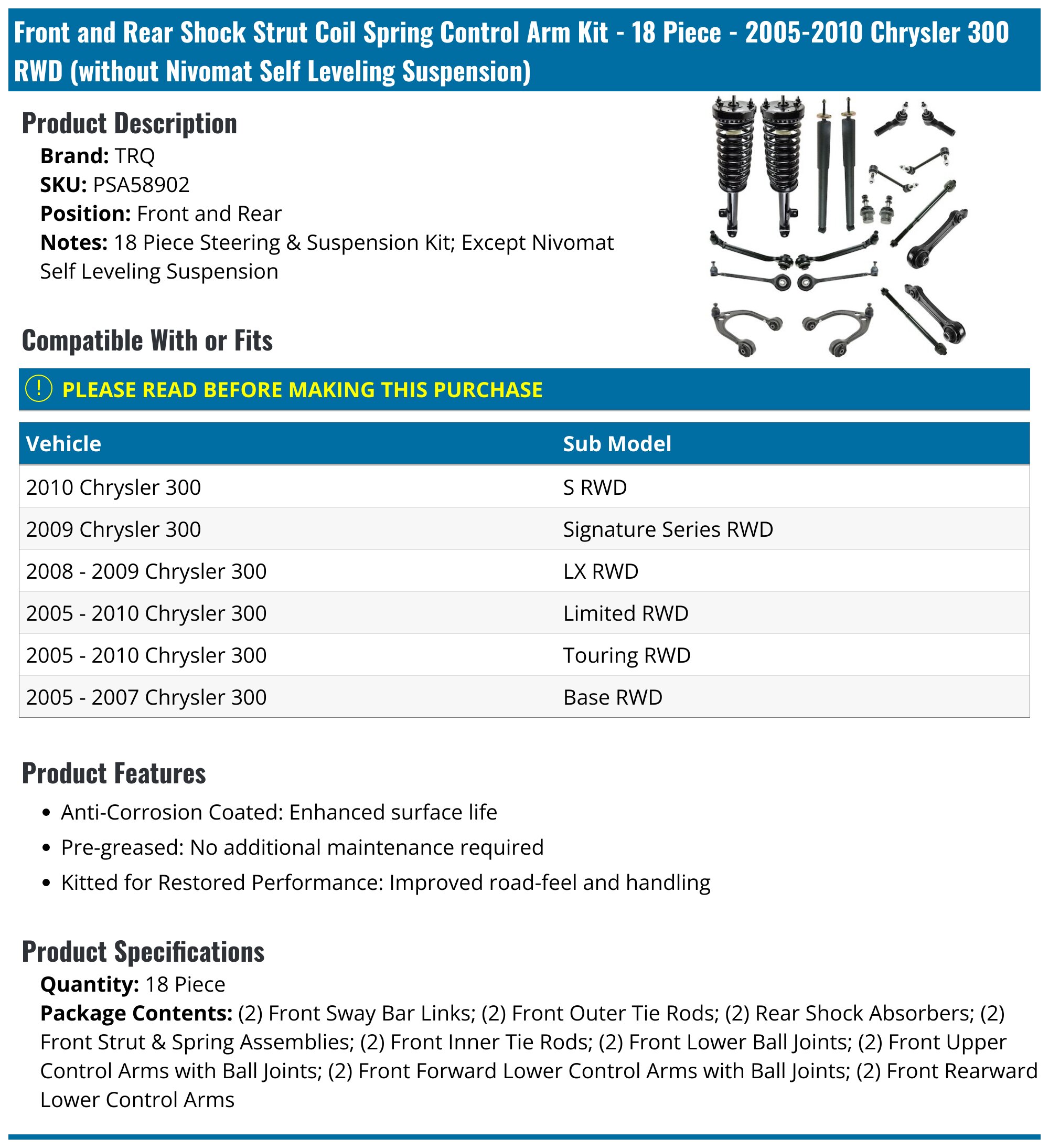 2005-2010 Chrysler 300 Shock Absorber - TRQ PSA58902 - Front and Rear ...