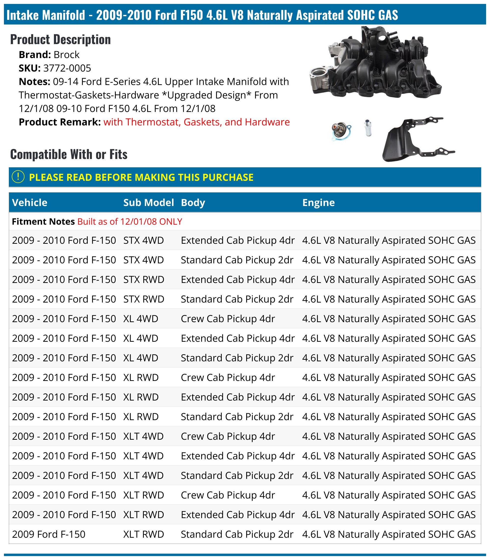 2009-2010 Ford F150 Intake Manifold - Brock 3772-0005 - PartsGeek.com