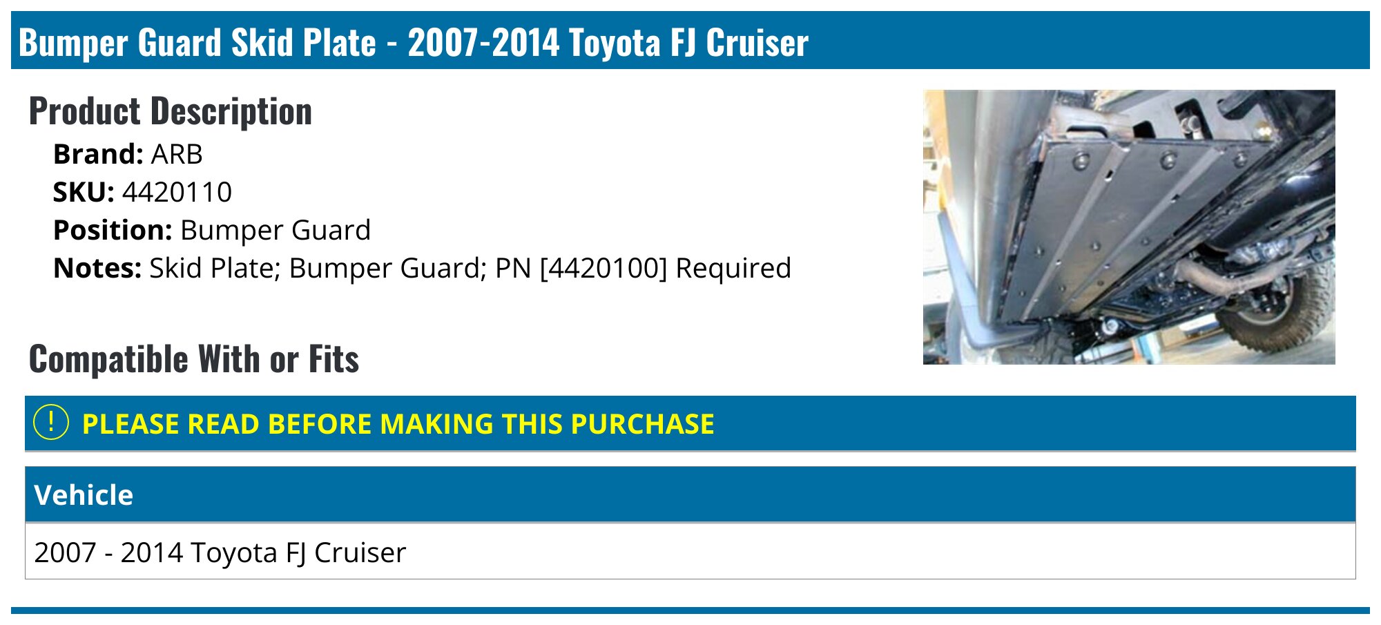 2007-2014 Toyota FJ Cruiser Lower Engine Cover - ARB 4420110 - Bumper ...