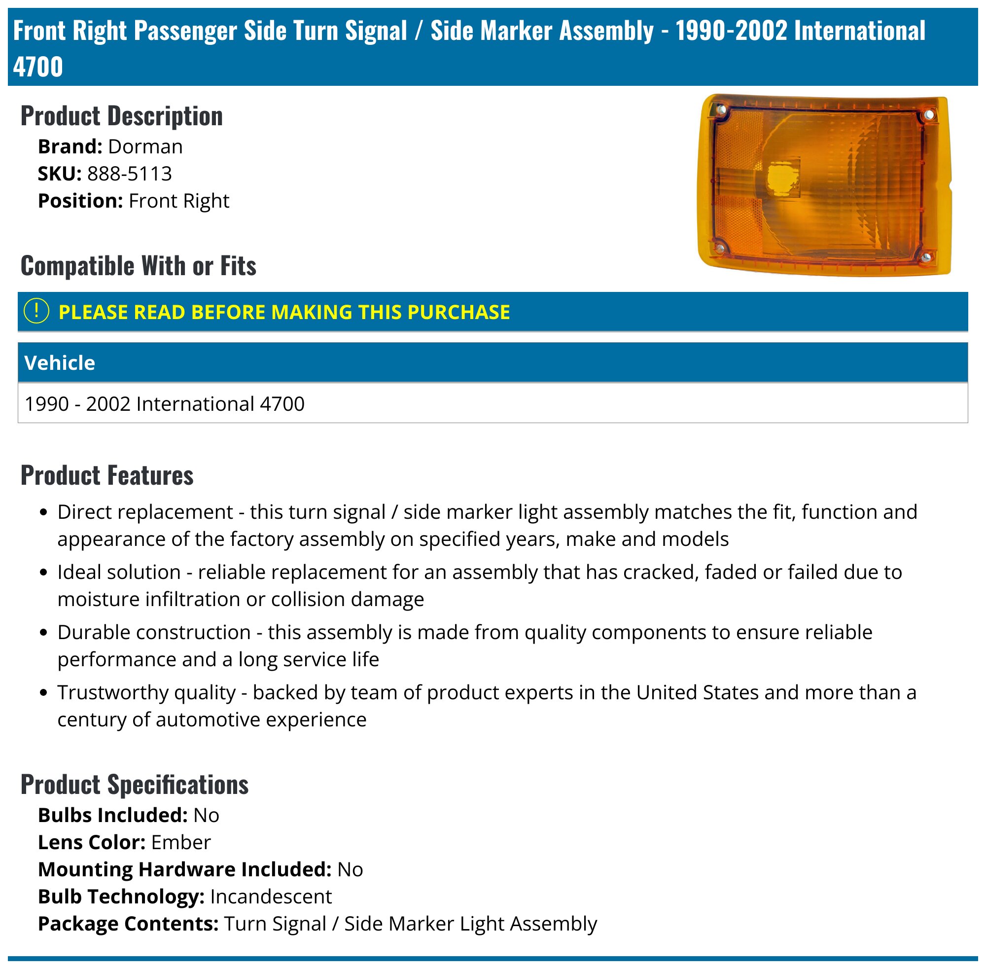 Turn Signal Light Assembly | Left & Right Blinker Lens Replacement