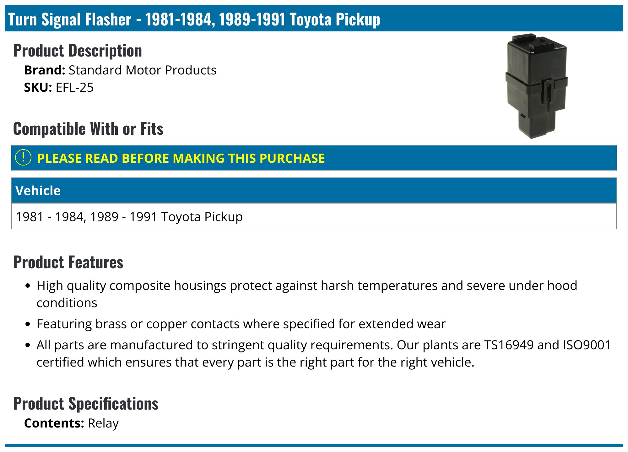 1981-1984, 1989-1991 Toyota Pickup Turn Signal Flasher - Standard Motor ...