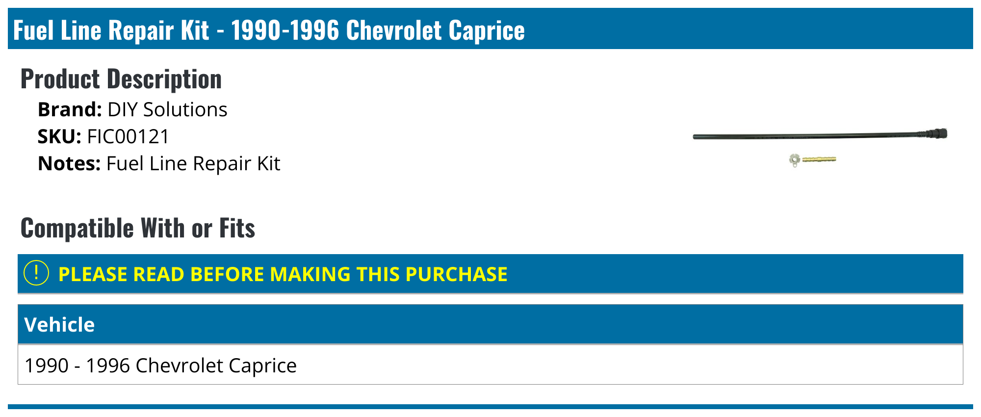 1990-1996 Chevrolet Caprice Fuel Line Repair Kit - DIY Solutions ...