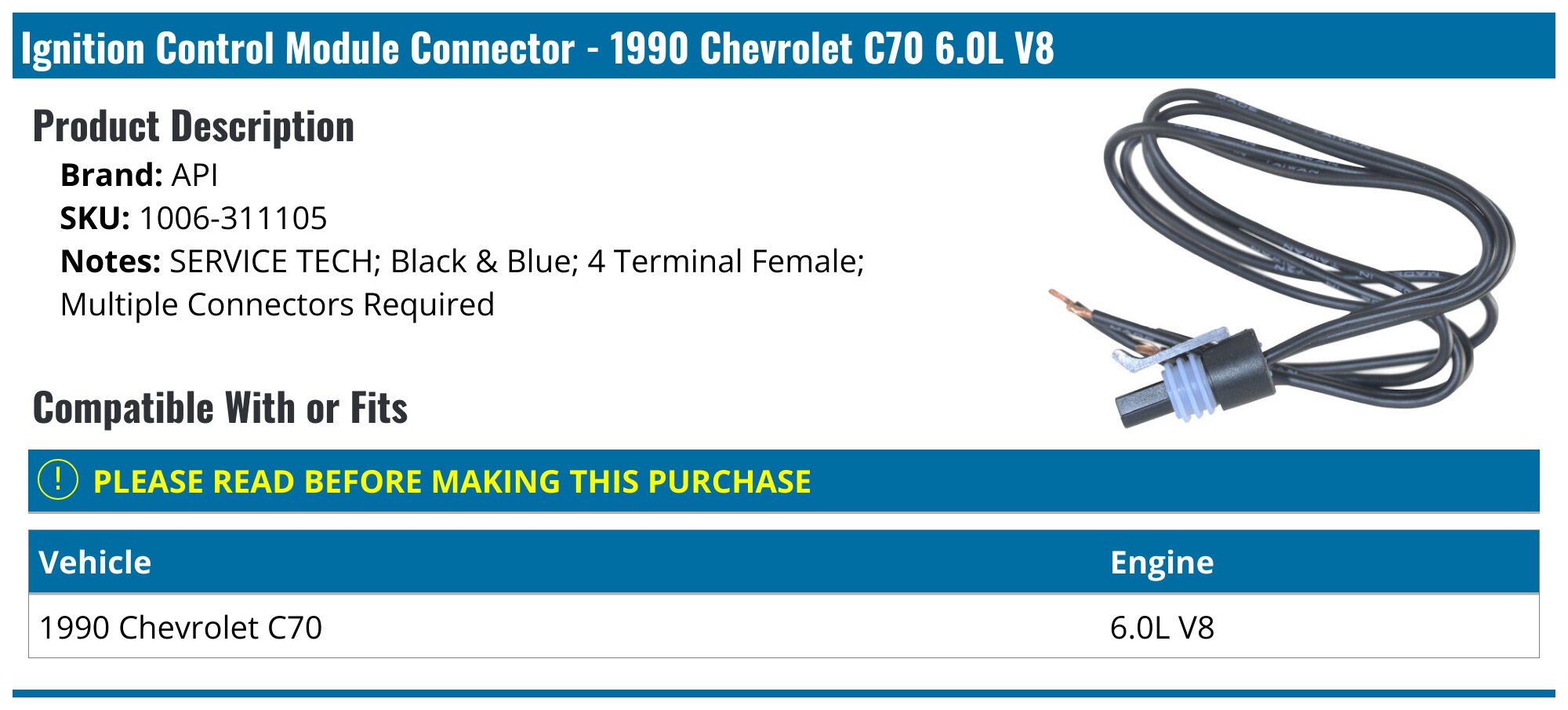 1990 Chevrolet C70 Ignition Control Module Connector - API 25815 ...