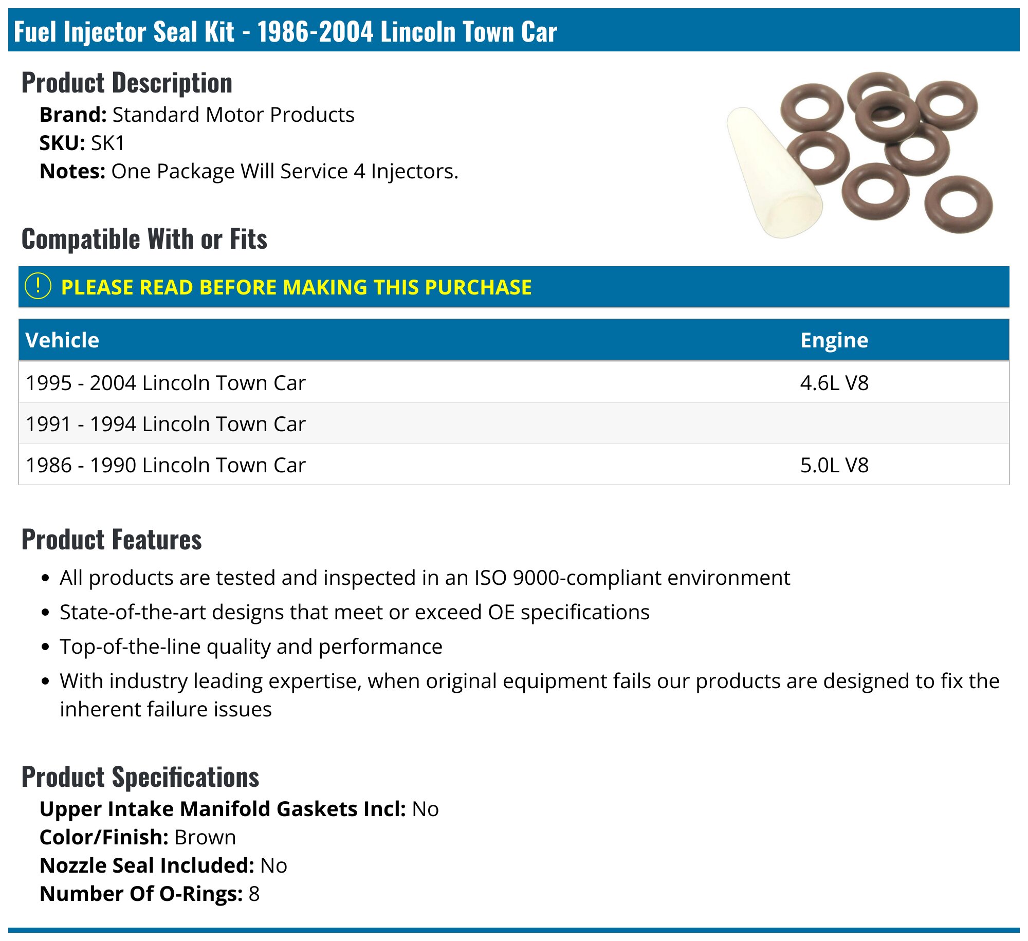 1986-2004 Lincoln Town Car Fuel Injector Seal - Standard Motor Products ...