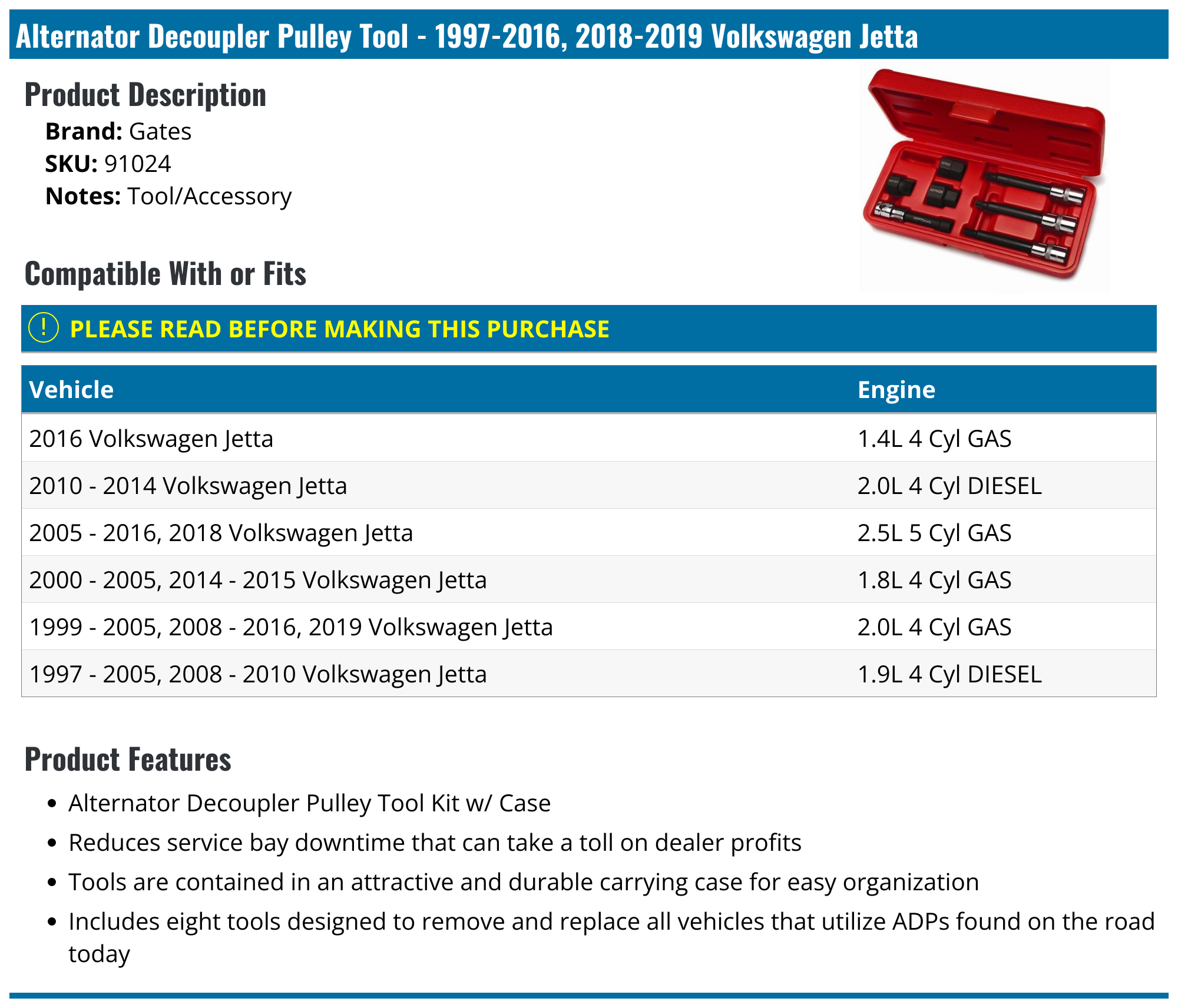 1997-2016, 2018-2019 Volkswagen Jetta Alternator Coupler - Gates 91024 ...
