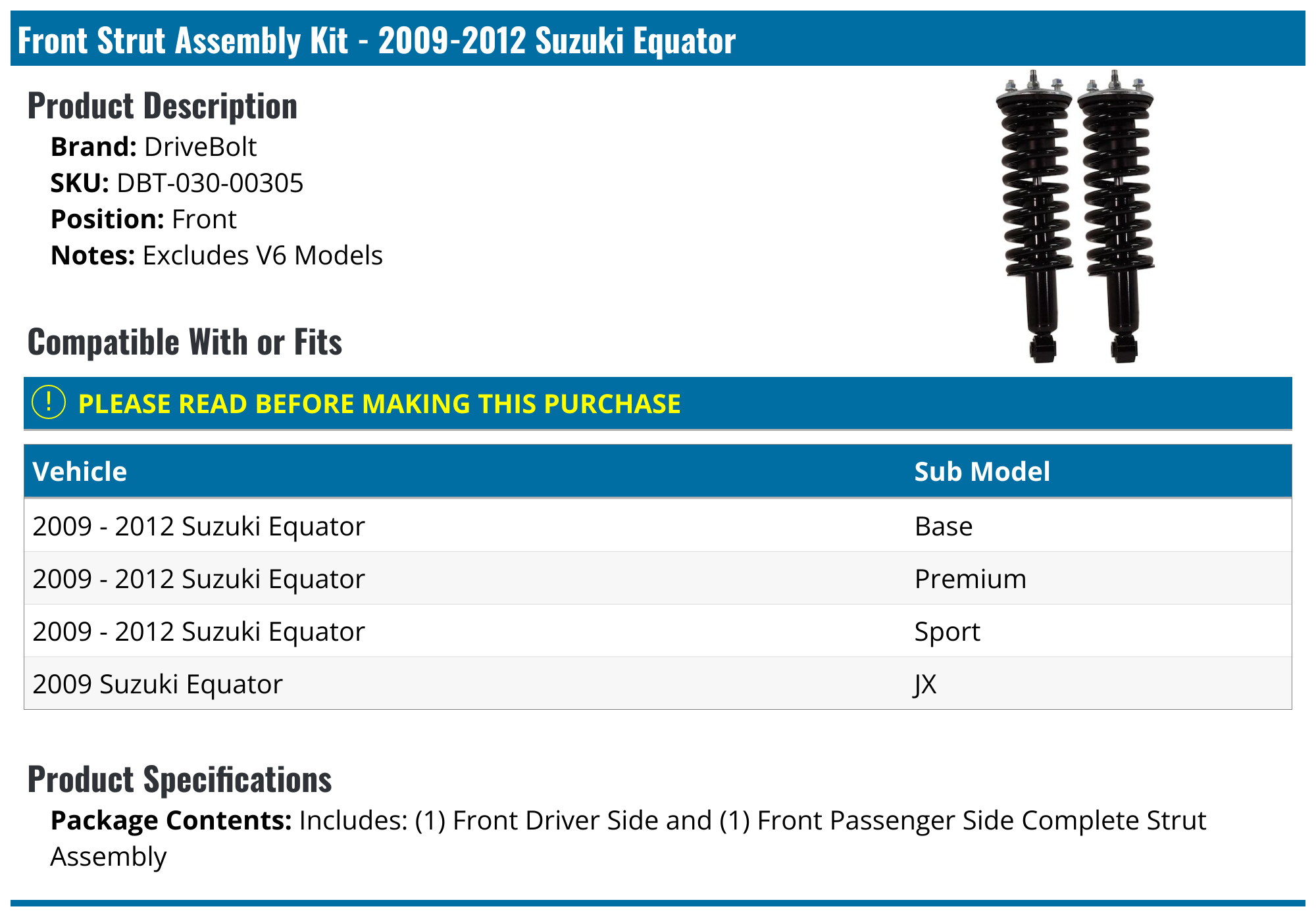 2009-2012 Suzuki Equator Strut Assembly - DriveBolt DBT-030-00305 ...