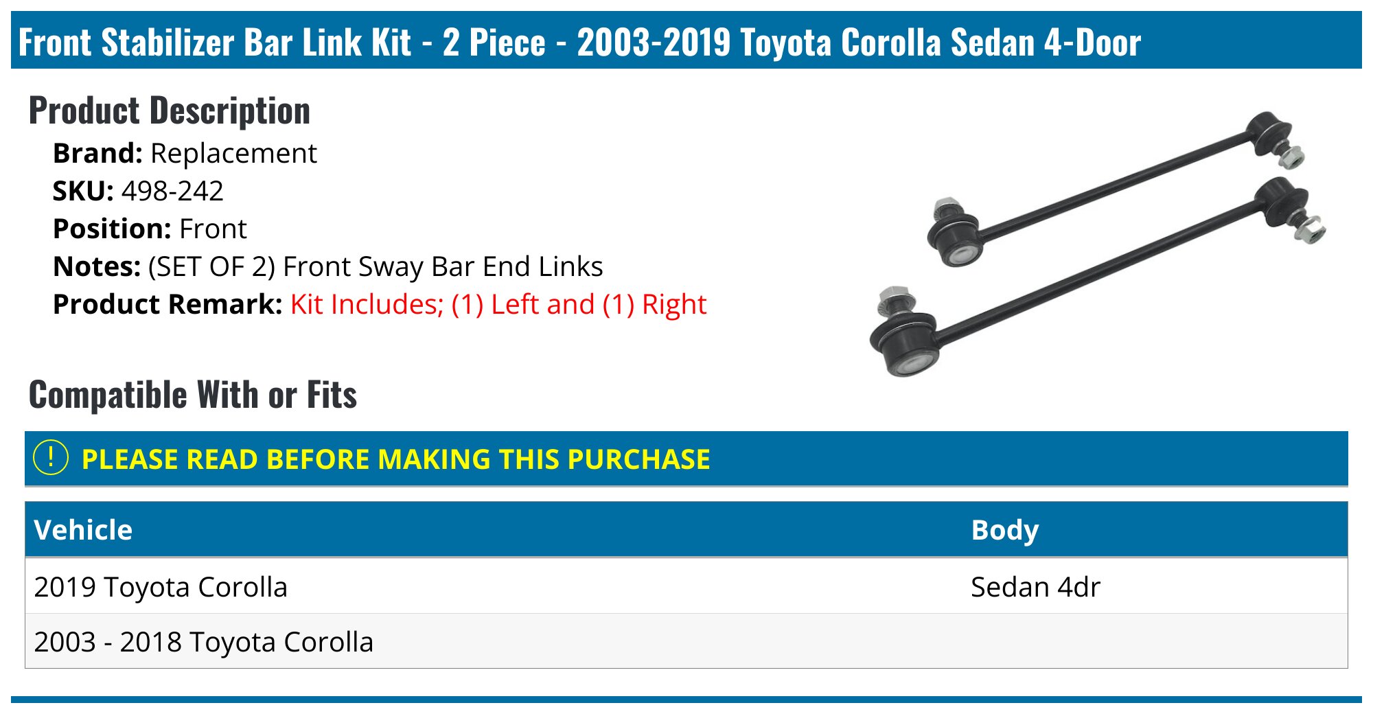 Sway Bar Link Replacement - Front & Rear Stabilizer Bar Links