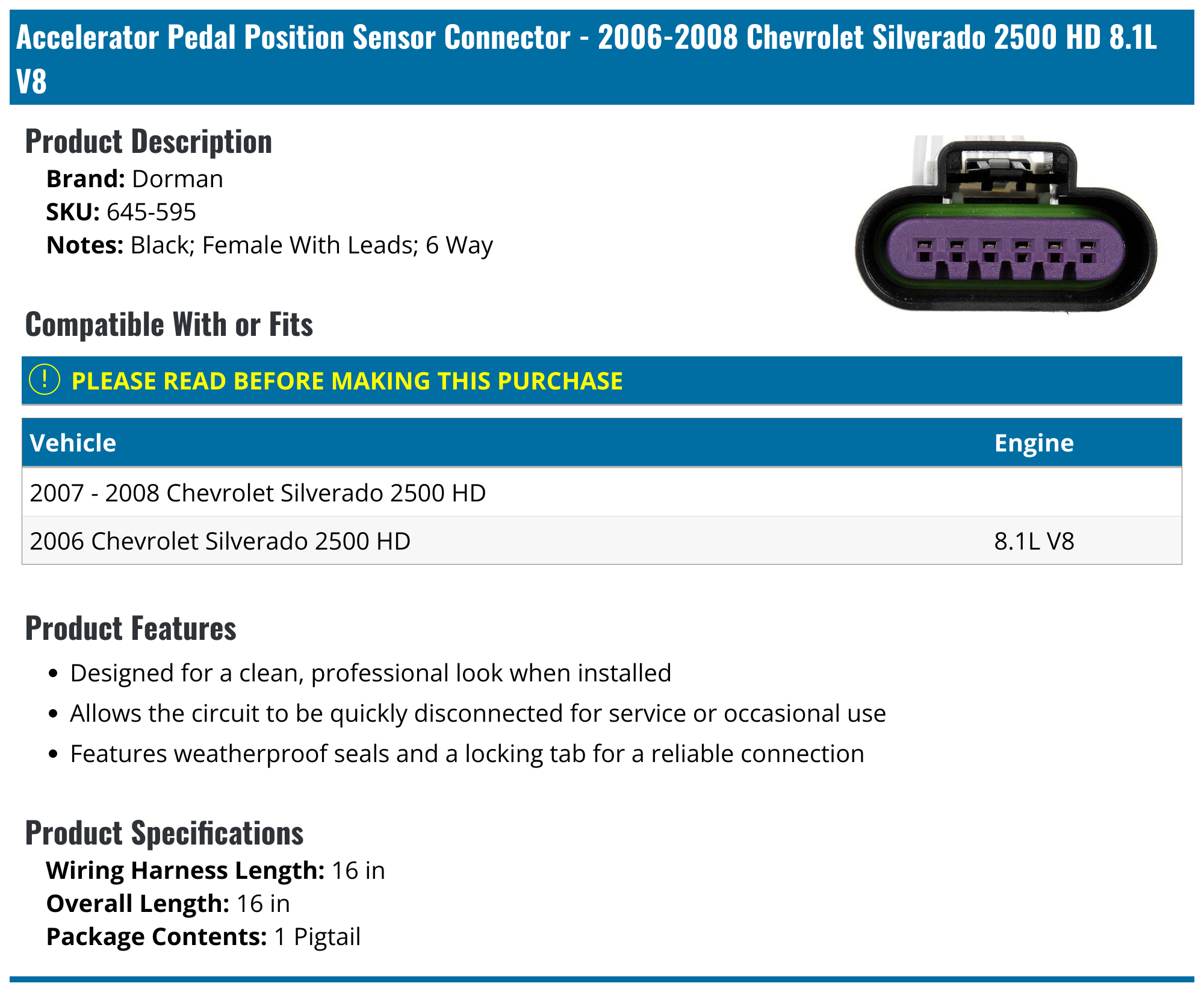 2006-2008 Chevrolet Silverado 2500 HD Accelerator Pedal Position Sensor ...