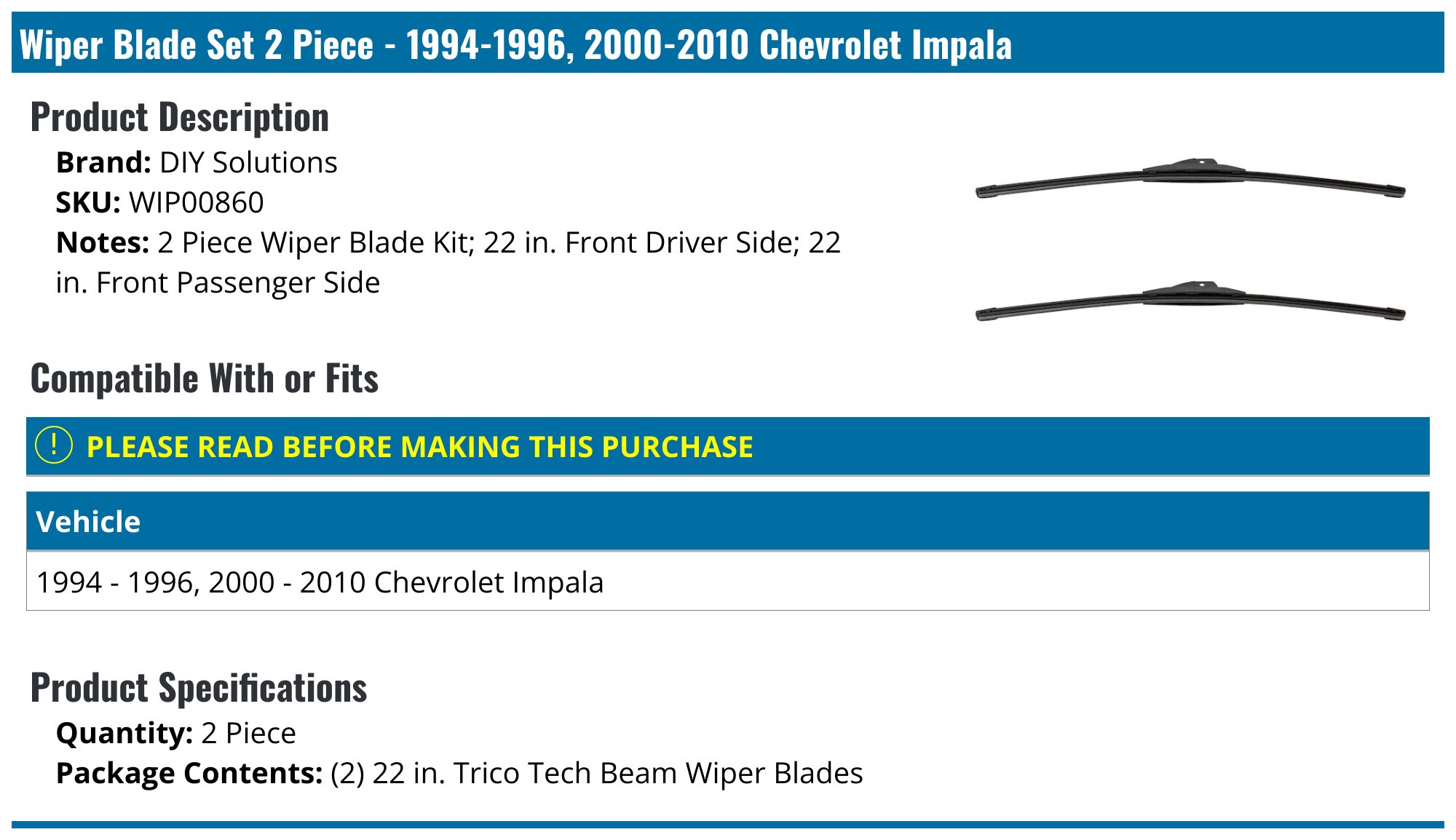 2012 Impala Wiper Blade Size
