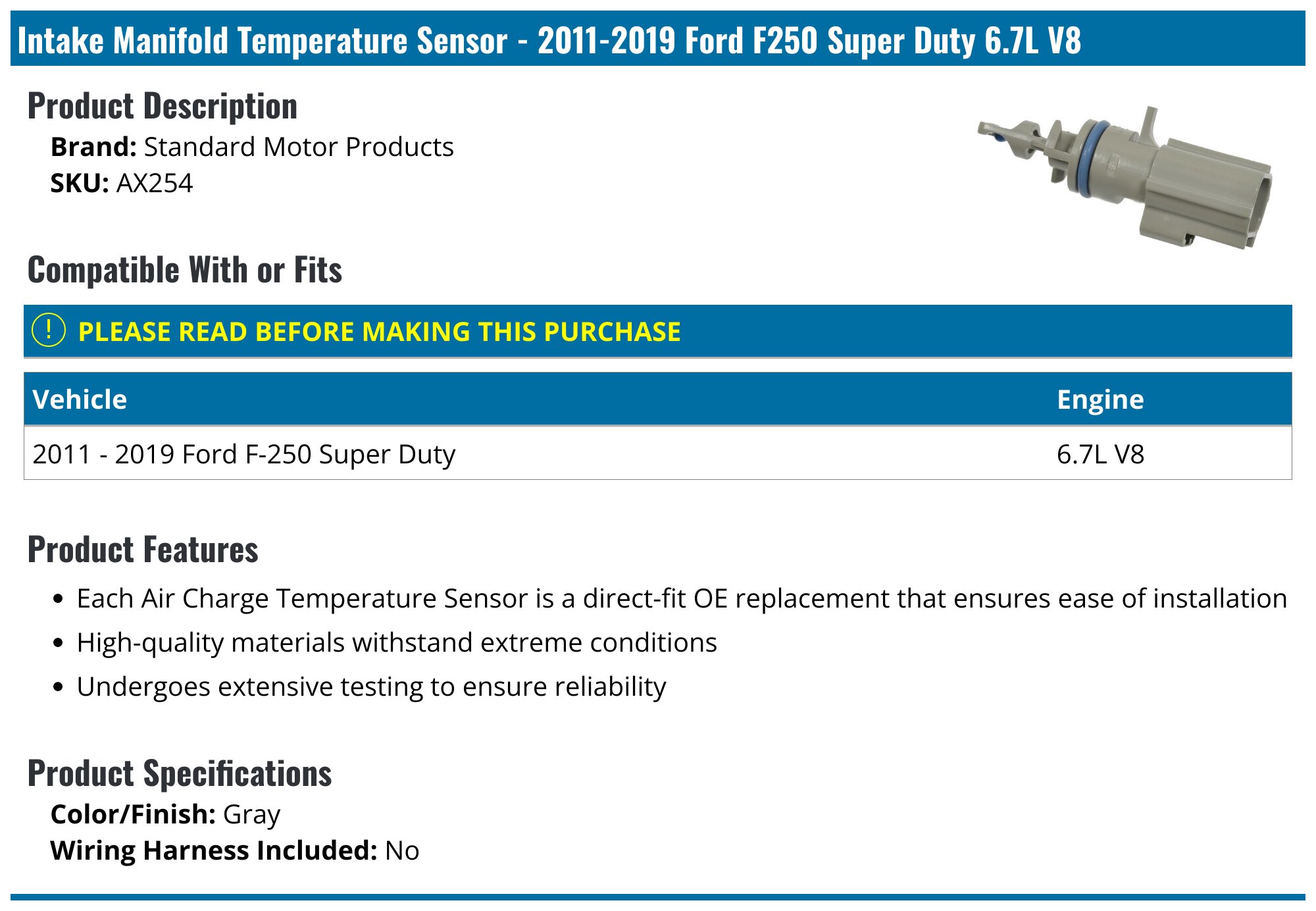 2011-2019 Ford F250 Super Duty Intake Manifold Temperature Sensor ...