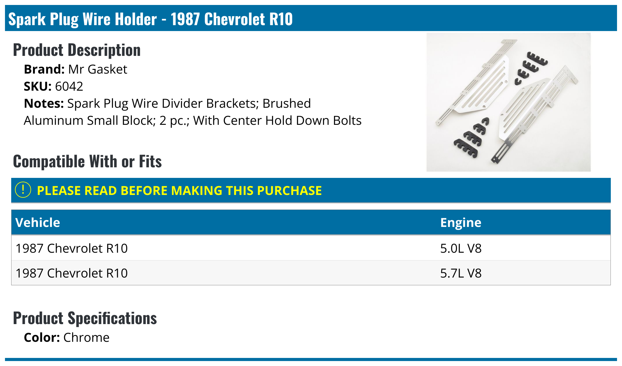 1987 Chevrolet R10 Spark Plug Wire Holder - Mr Gasket 6042 - PartsGeek.com