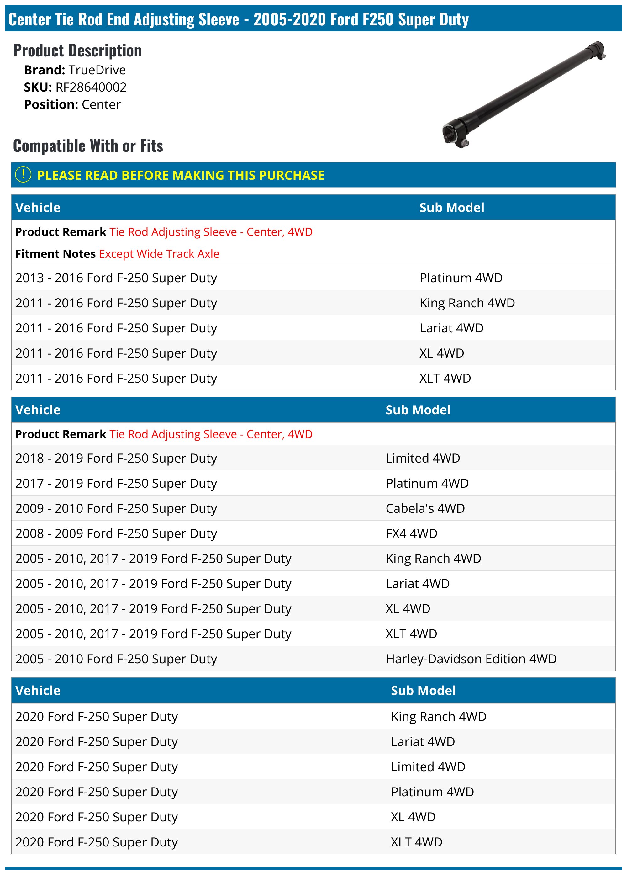 2005-2020 Ford F250 Super Duty Tie Rod End Adjusting Sleeve - TrueDrive ...