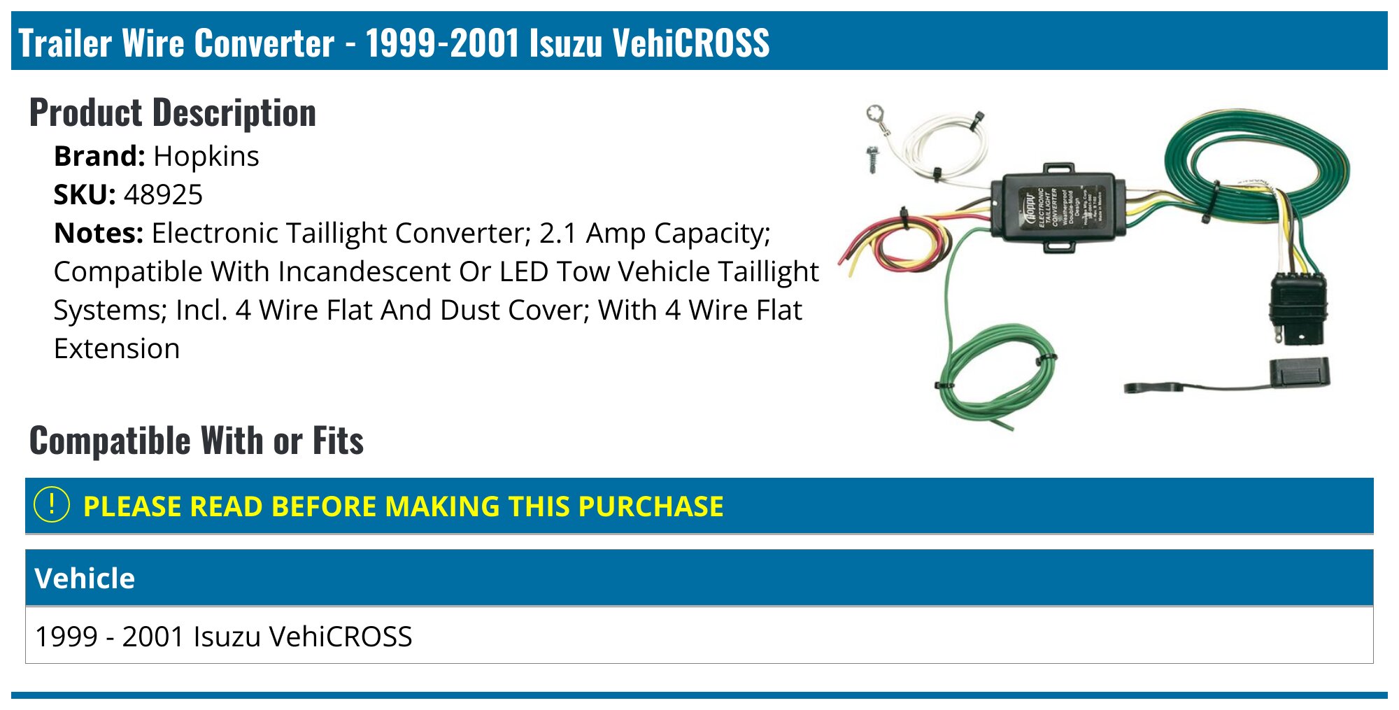 1999-2001 Isuzu VehiCROSS Trailer Wire Converter - Hopkins 48925 ...