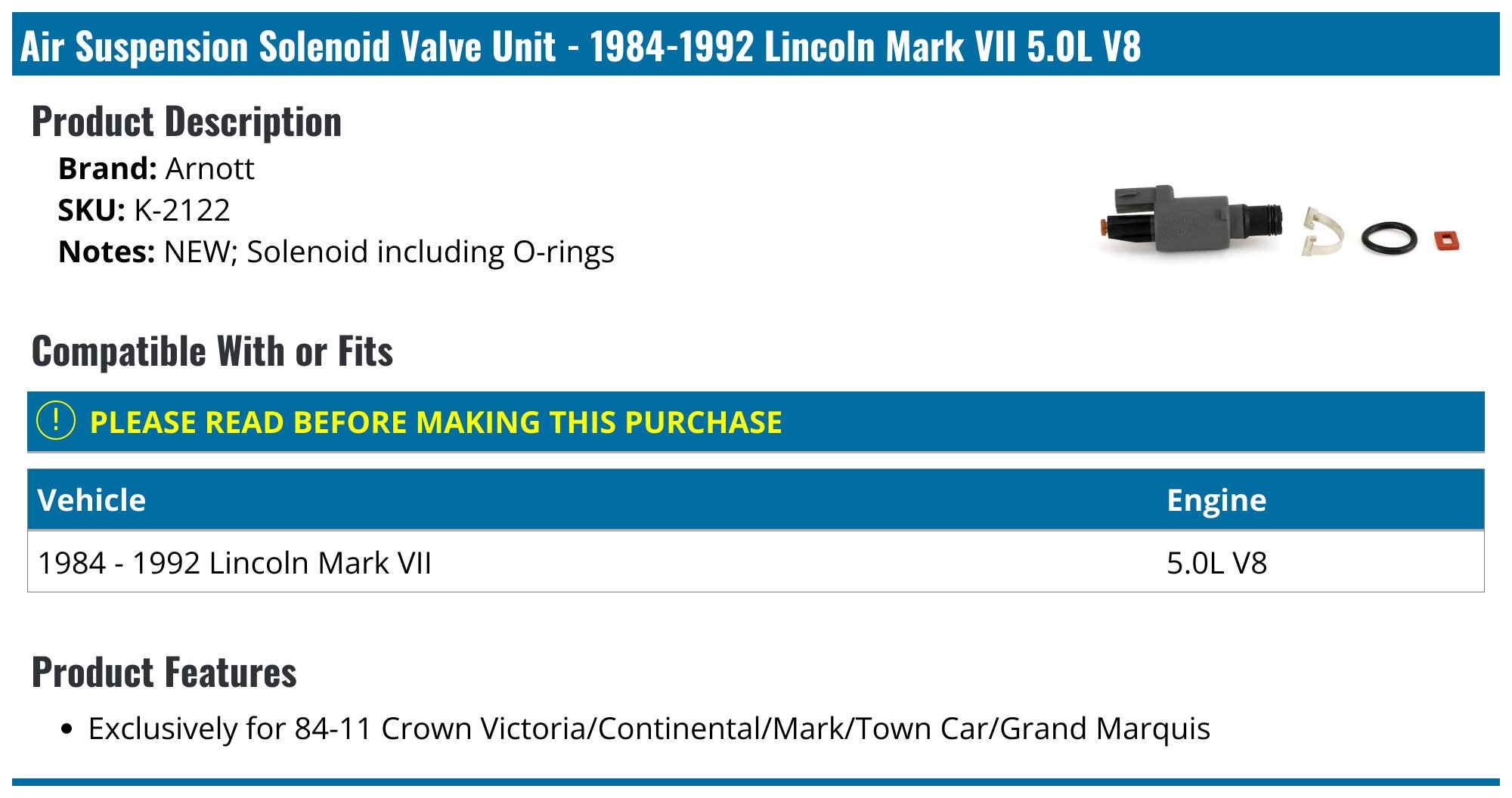1984-1992 Lincoln Mark VII Air Suspension Solenoid Valve Unit - Arnott ...