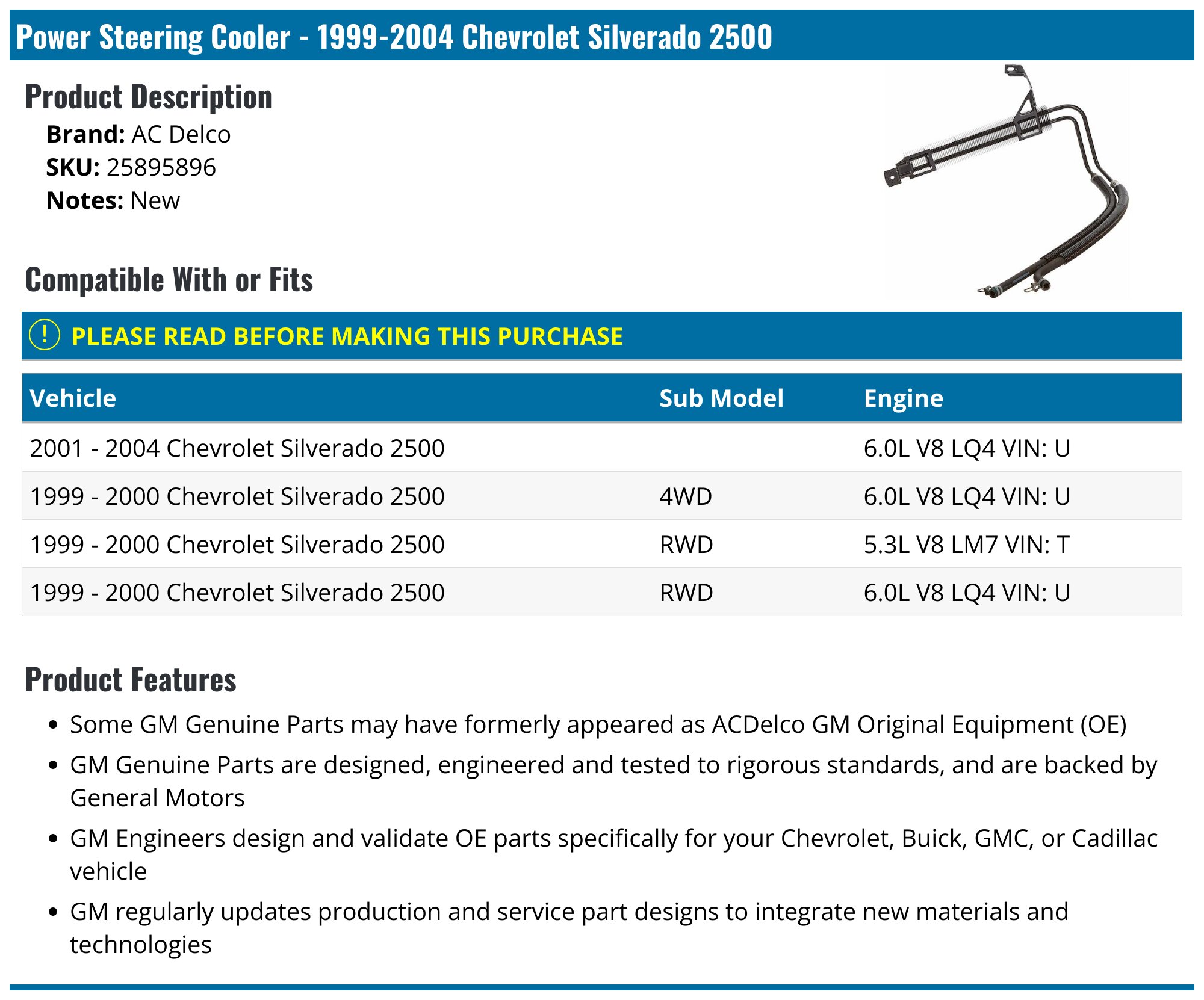 1999-2004 Chevrolet Silverado 2500 Power Steering Cooler - AC Delco ...