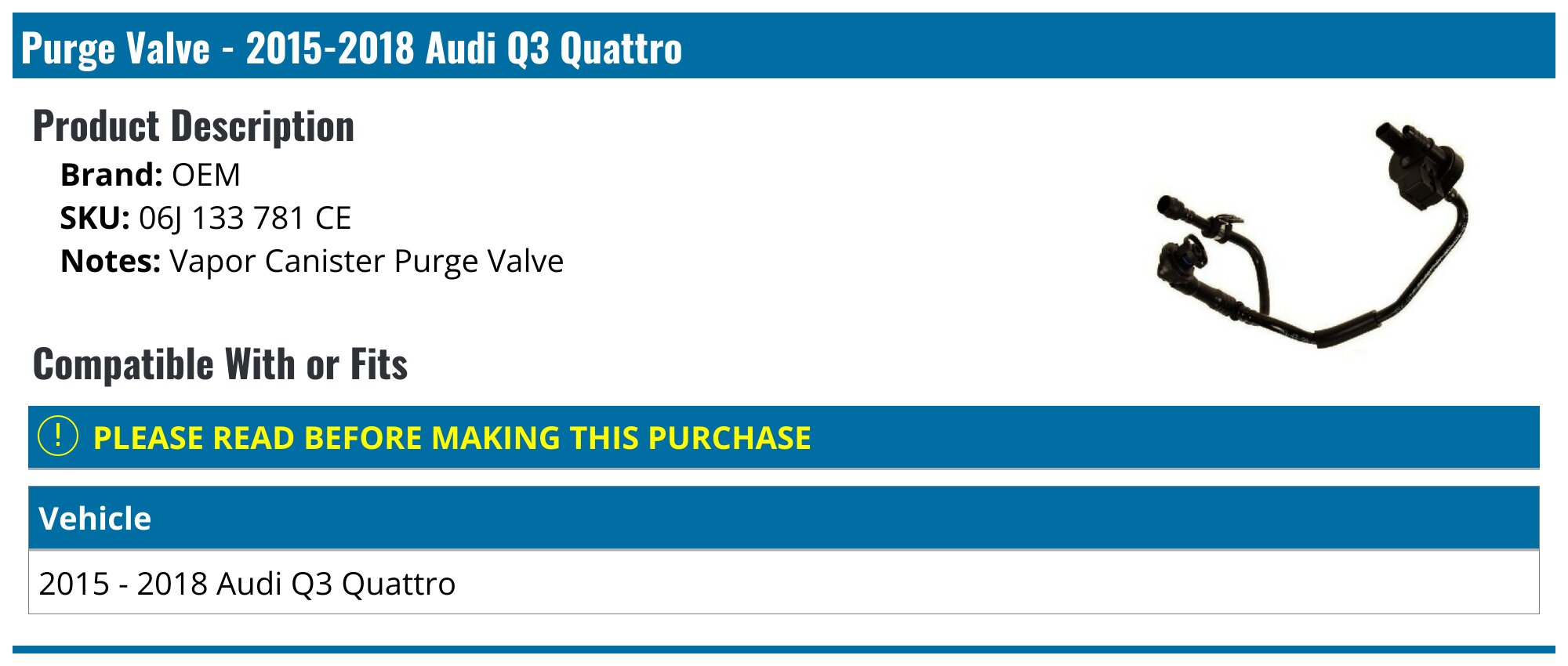 2015-2018 Audi Q3 Quattro Purge Valve - OEM 06J 133 781 CE - PartsGeek.com